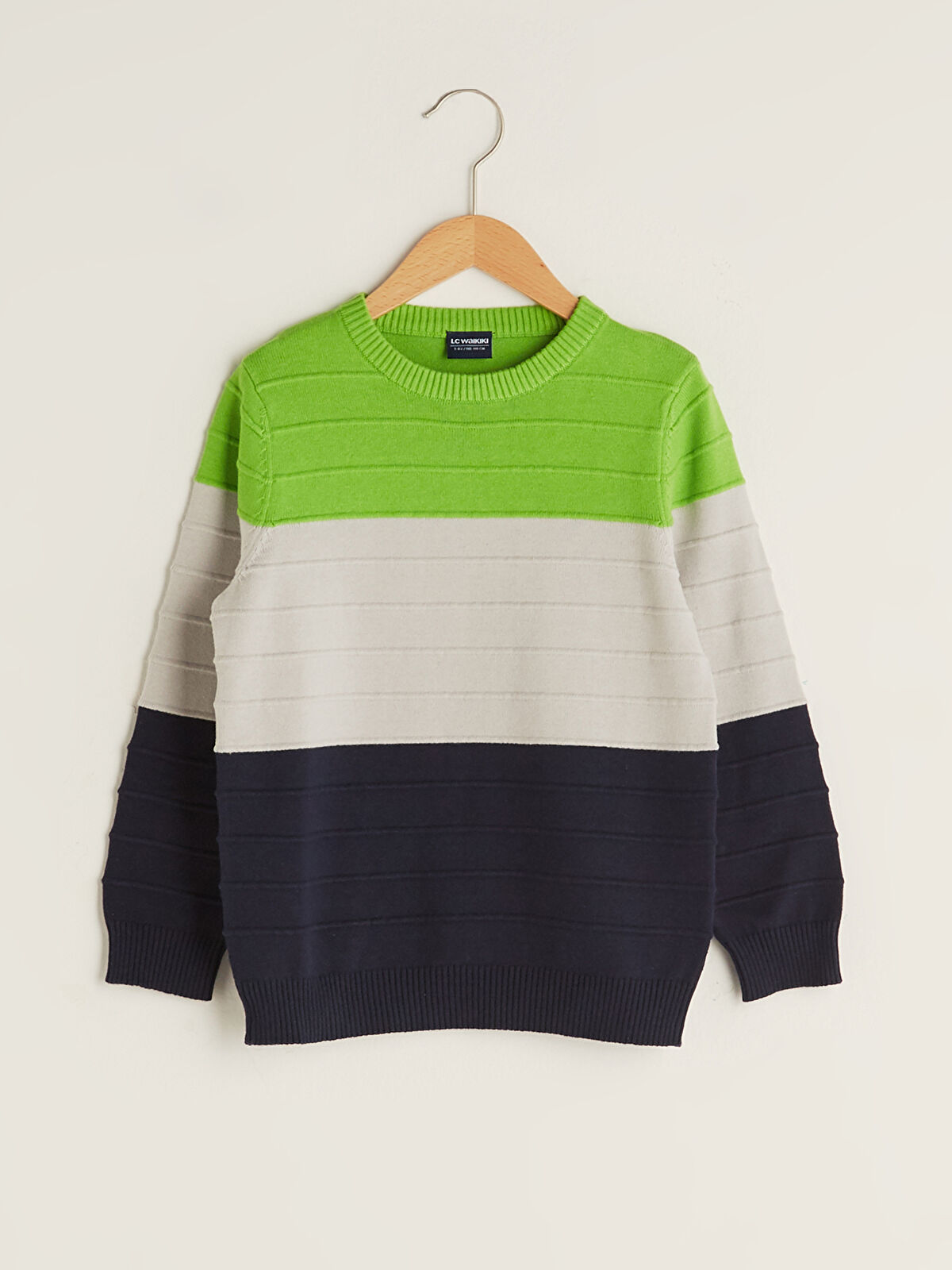 Bisiklet Yaka Renk Bloklu Uzun Kollu Erkek Çocuk İnce Triko Kazak