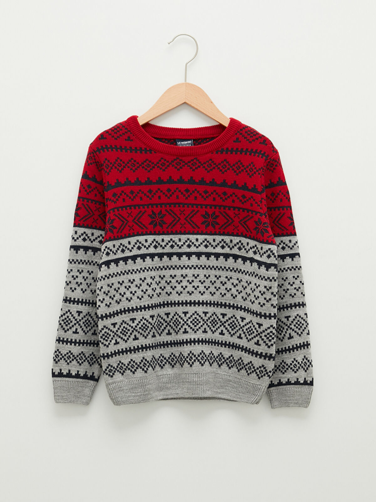 Bisiklet Yaka Desenli Uzun Kollu Erkek Çocuk İnce Triko Kazak