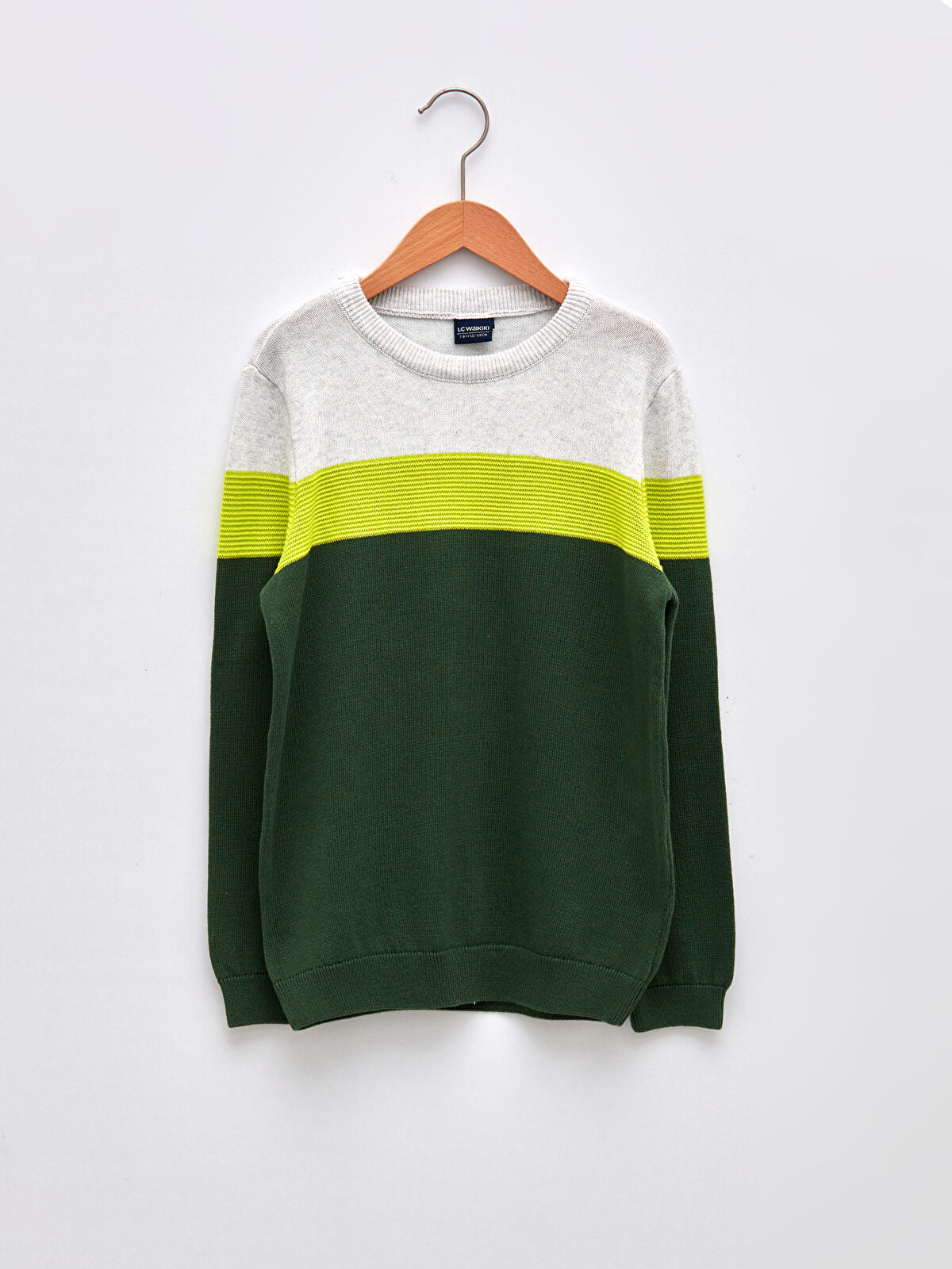 Bisiklet Yaka Renk Bloklu Uzun Kollu Erkek Çocuk İnce Triko Kazak