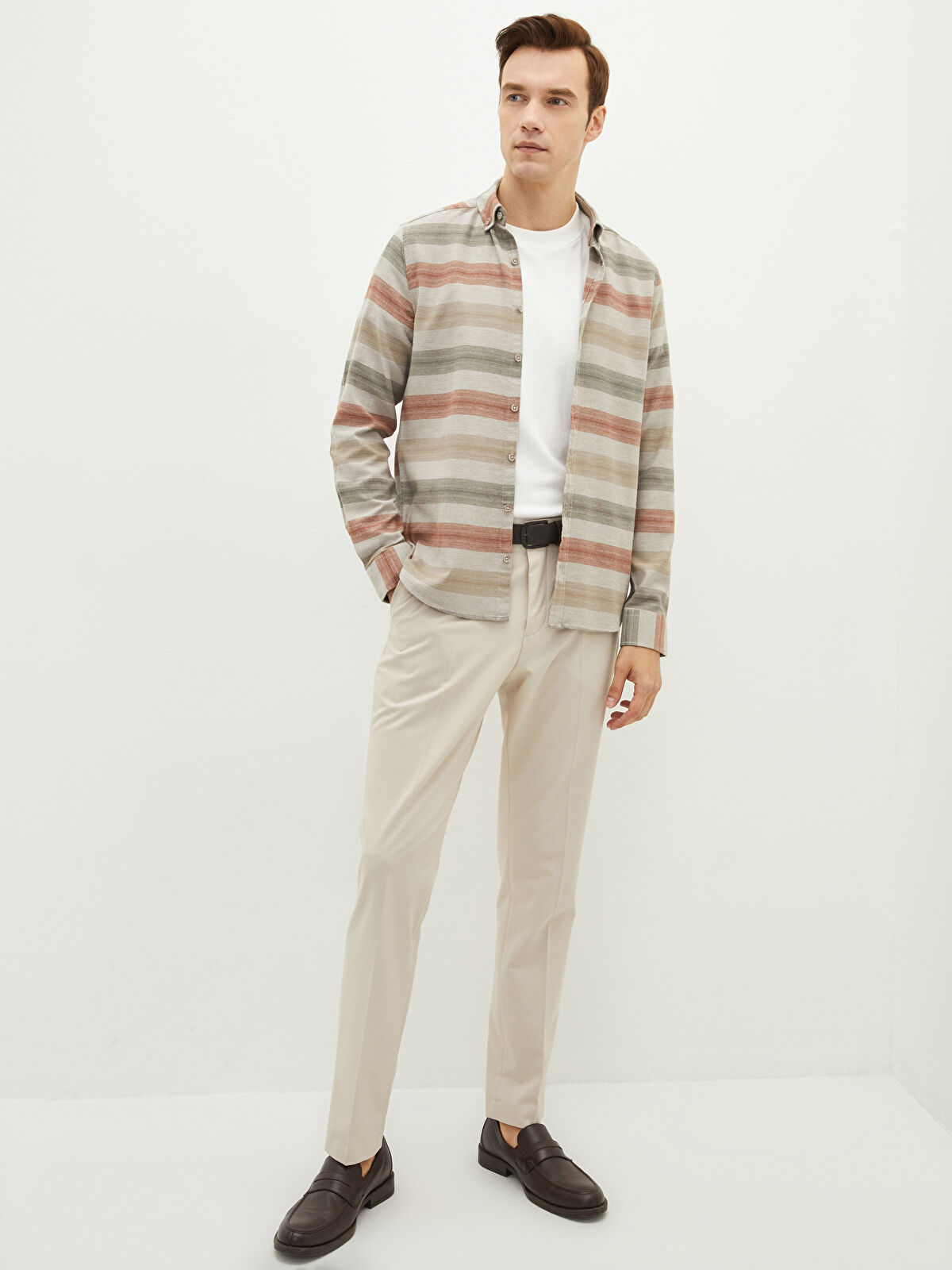 LCW CLASSIC Slim Fit Uzun Kollu Çizgili Gabardin Erkek Gömlek