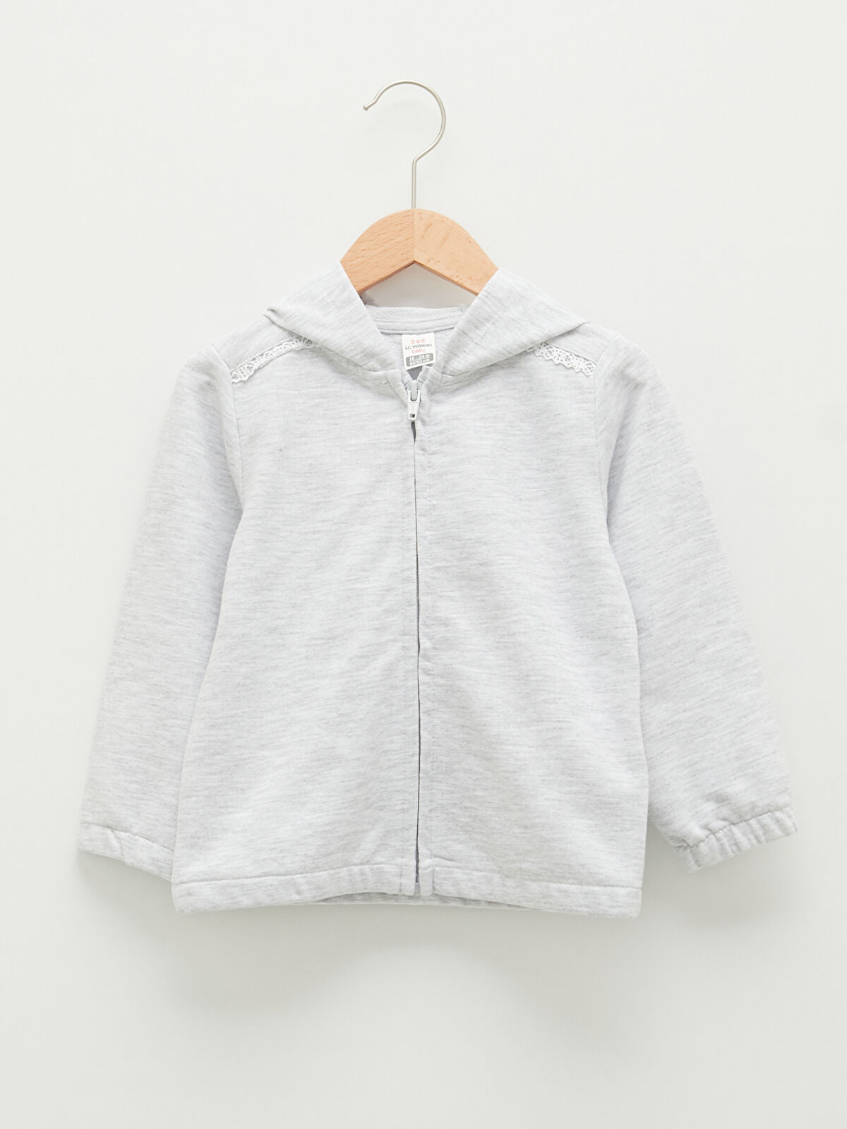 Kapüşonlu Uzun Kollu Basic Kız Bebek Fermuarlı Sweatshirt