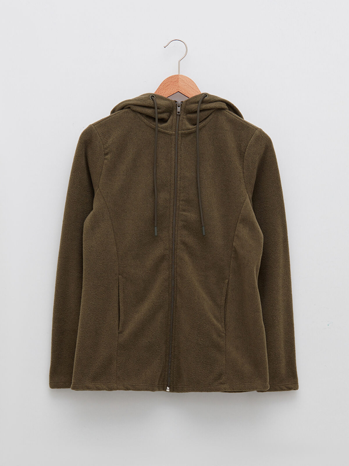 LCW BASIC Kapüşon Yaka Düz Cep Detaylı Uzun Kollu Polar Kadın Hırka