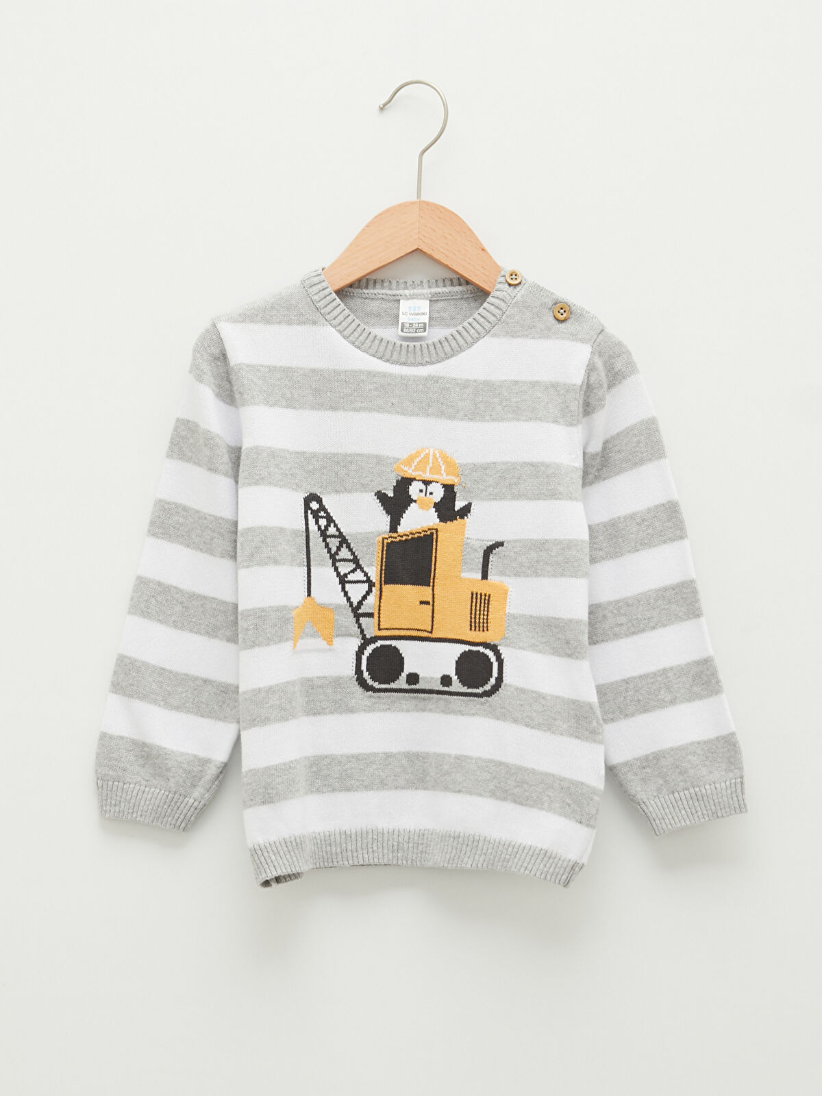 Bisiklet Yaka Uzun Kollu Çizgili Pamuklu Erkek Bebek Triko Kazak