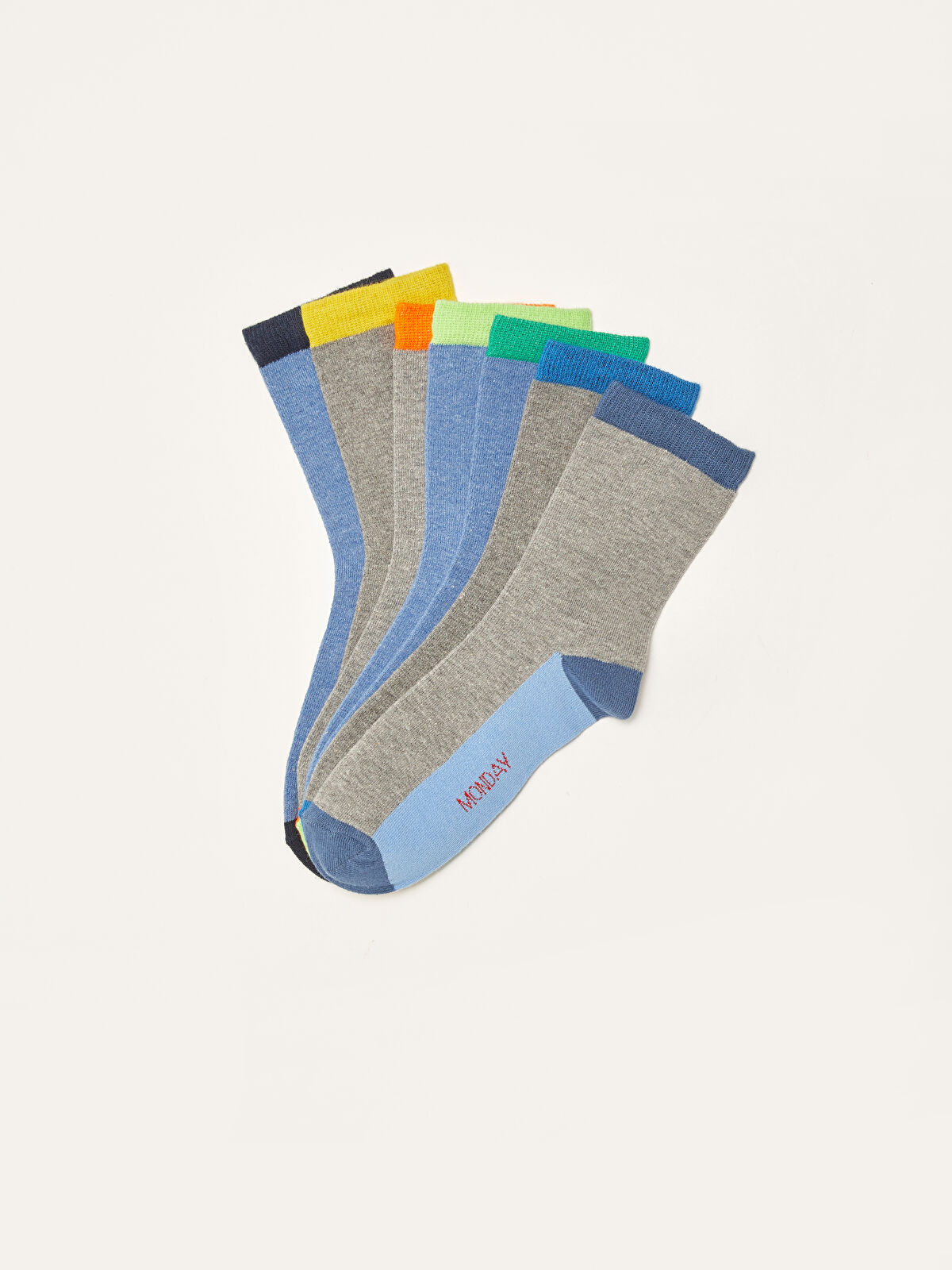 Yazı Baskılı Renk Bloklu Erkek Çocuk Soket Çorap 7'li