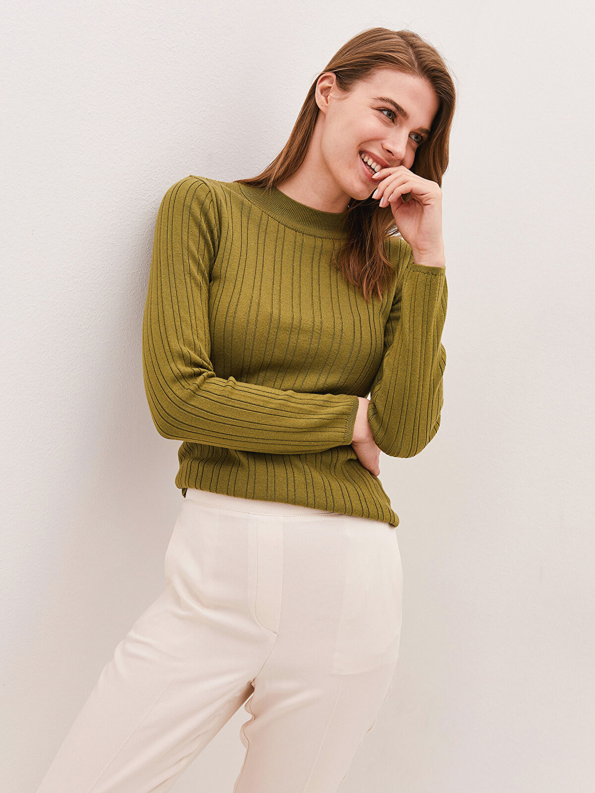 Yarım Balıkçı Yaka Çizgili Uzun Kollu Kadın Triko Kazak