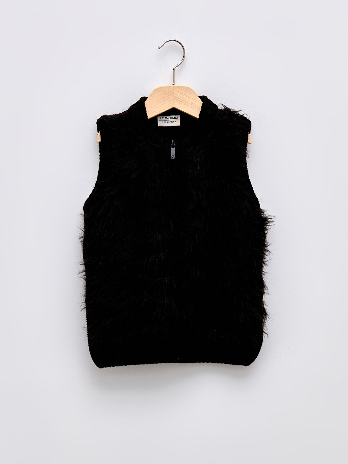 Bisiklet Yaka Pelüş Aplike Detaylı Kız Çocuk Fermuarlı Triko Yelek