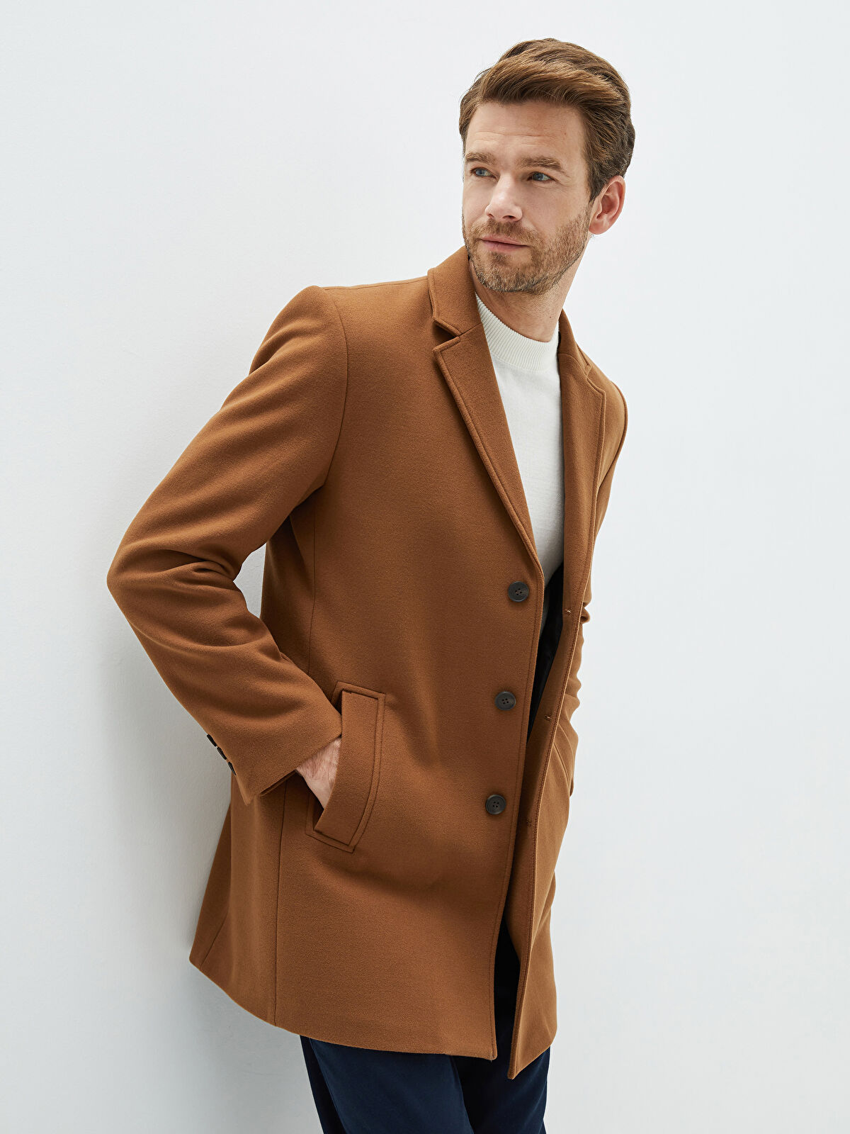 LCW CLASSIC Slim Fit Ceket Yaka Erkek Kaşe Kaban