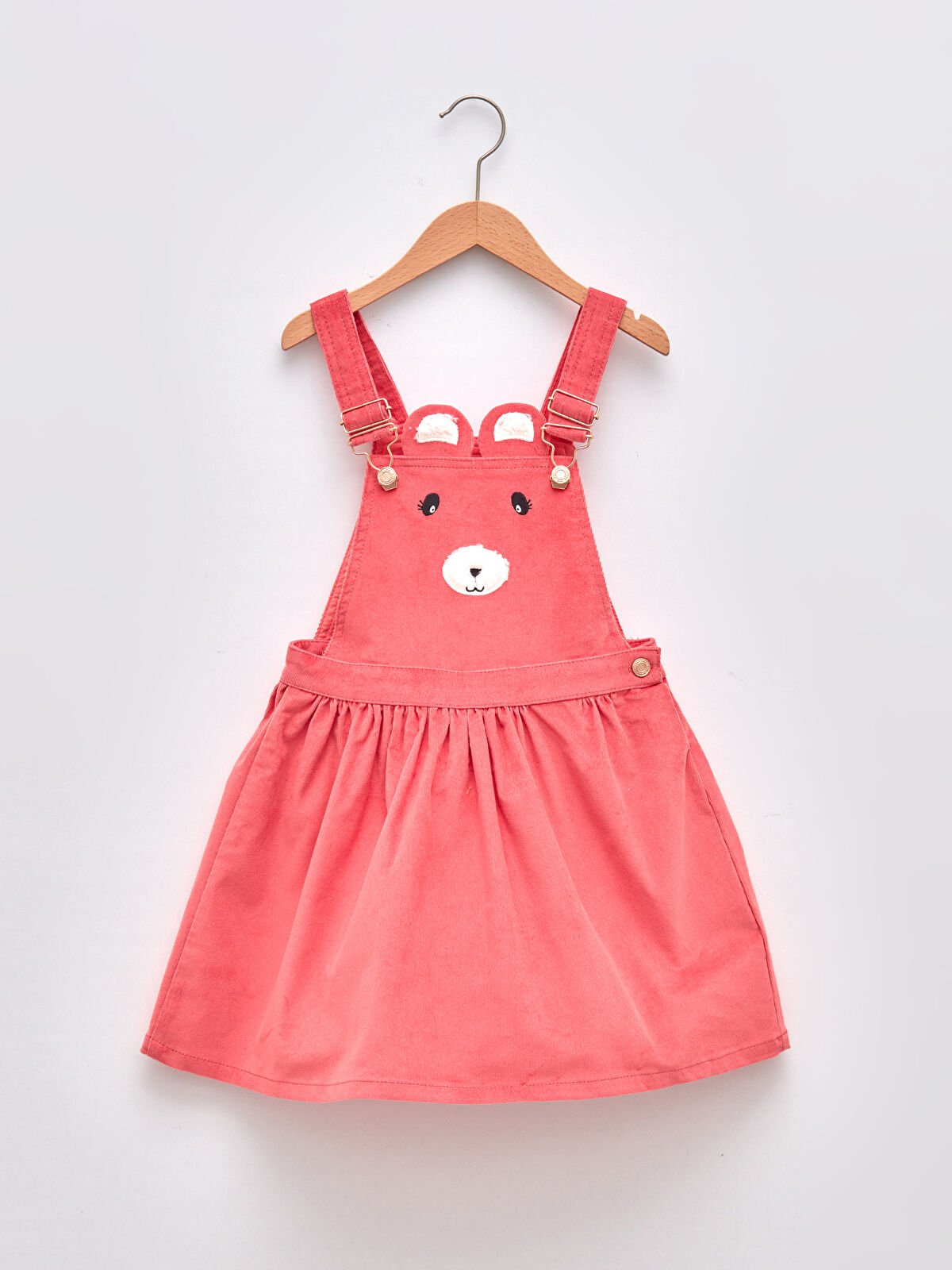 Kare Yaka Nakışlı Askılı Kadife Kız Çocuk Salopet Elbise