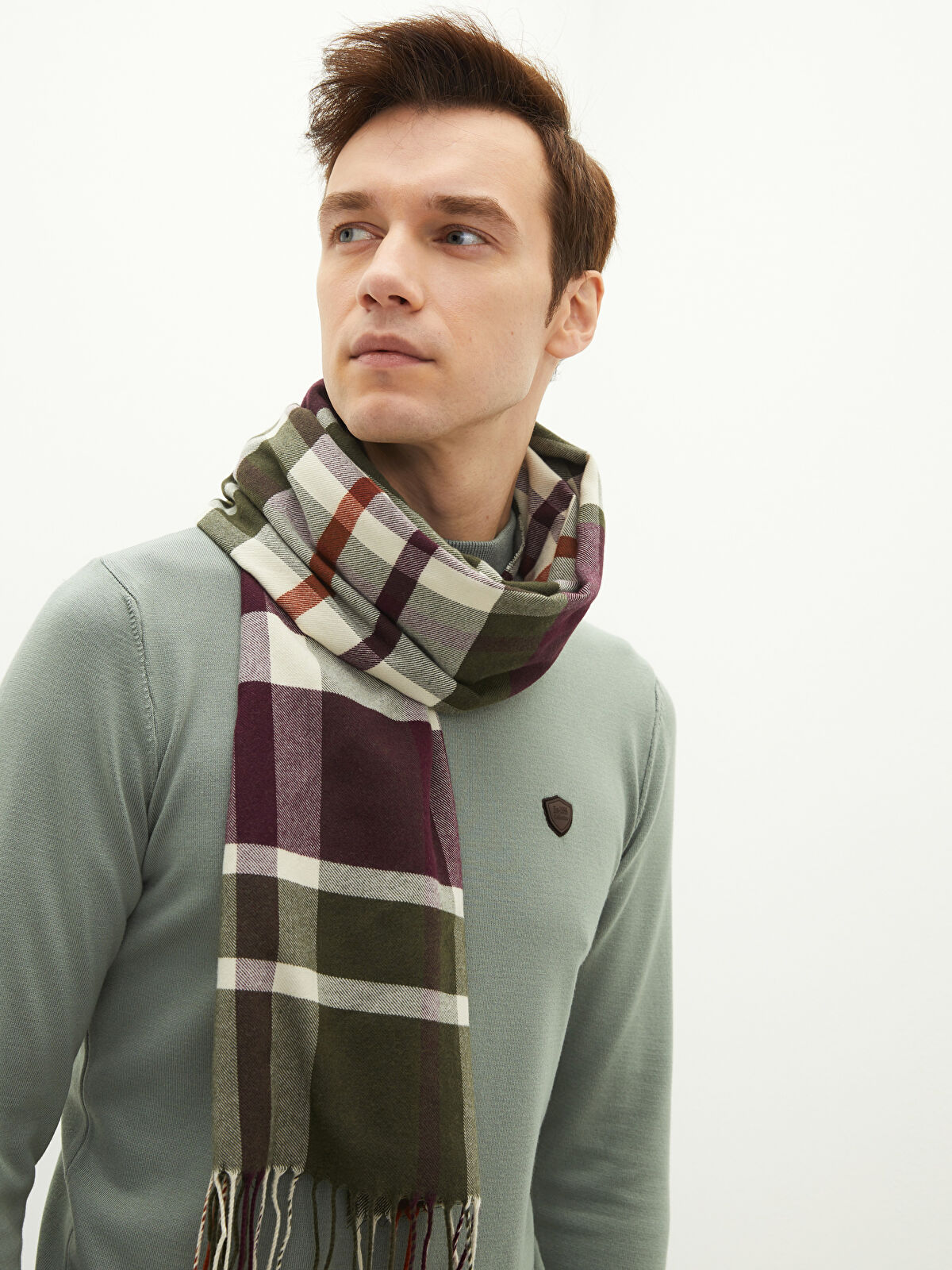 Püskül Detaylı Ekose Erkek Atkı