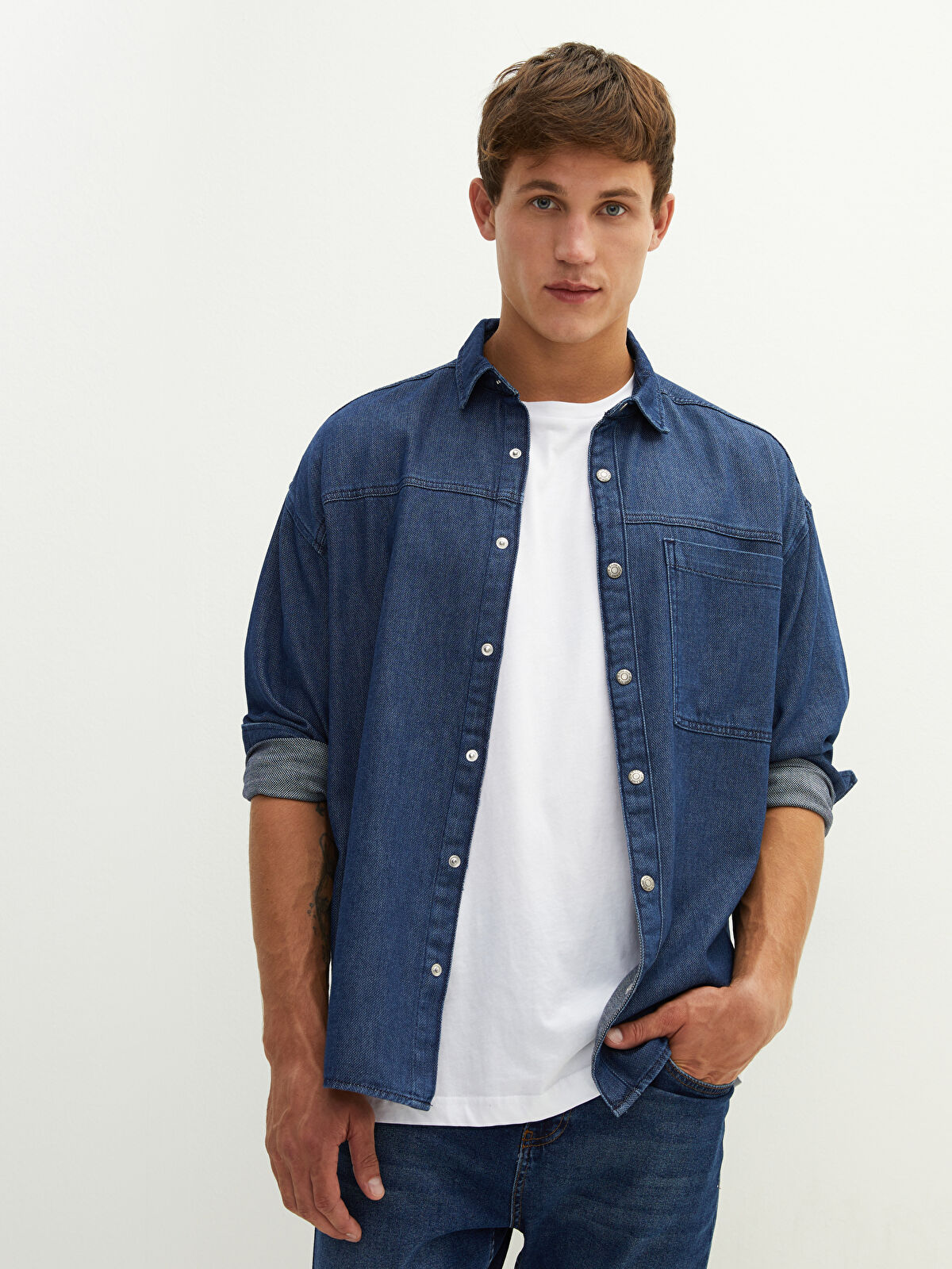 LCW CASUAL Oversize Uzun Kollu Erkek Jean Gömlek