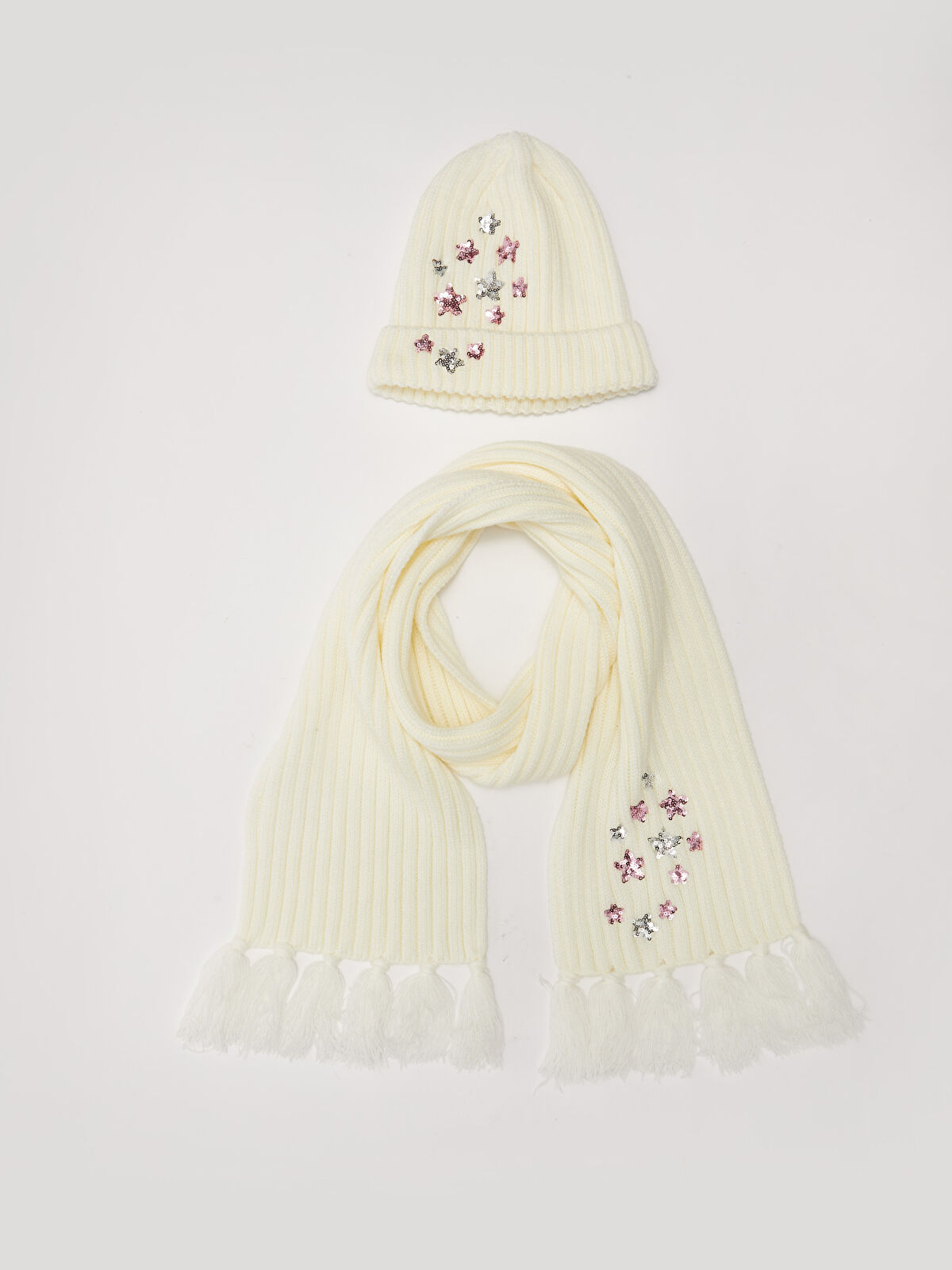 Kız Çocuk Nakışlı Triko Atkı ve Bere