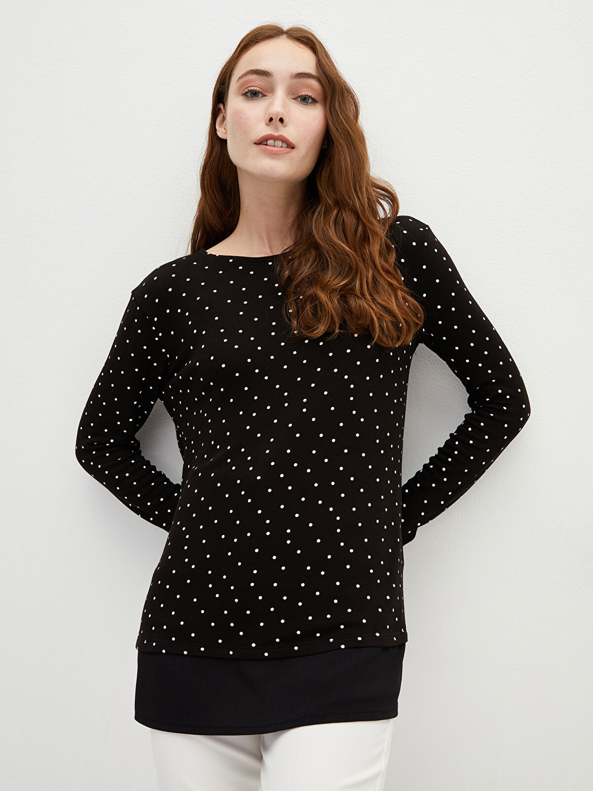 LCW CLASSIC Bisiklet Yaka Puantiyeli Uzun Kollu Kadın Bluz