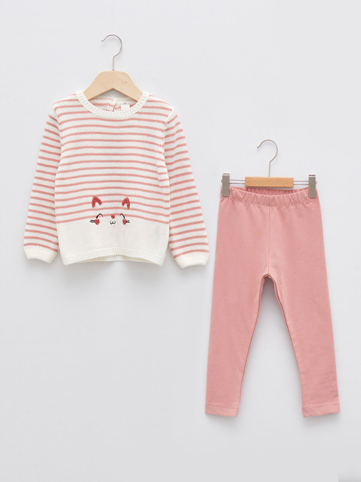 Bisiklet Yaka Uzun Kollu Kız Bebek Triko Kazak ve Tayt 2'li Takım