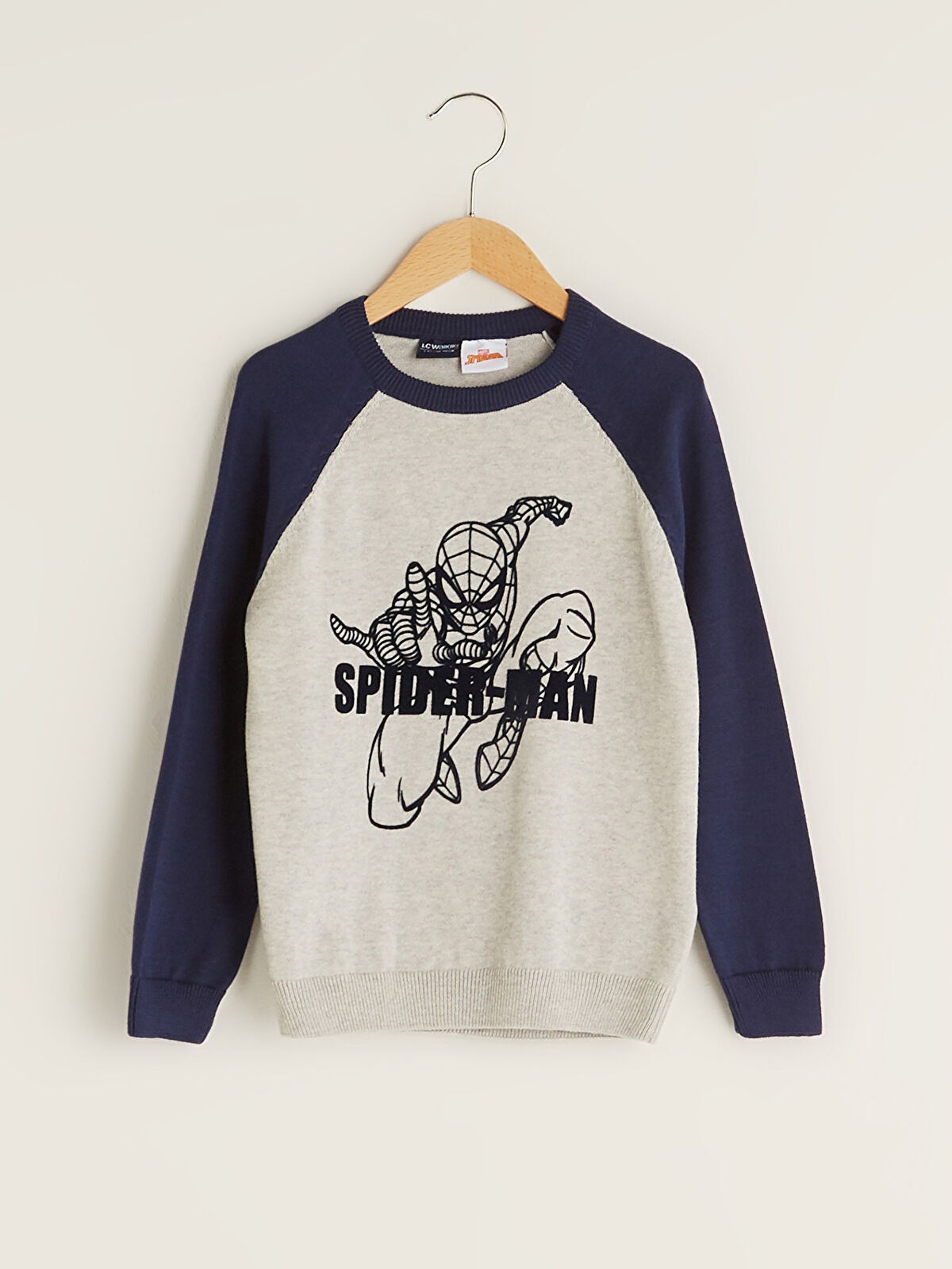 Bisiklet Yaka Spiderman Desenli Uzun Kollu Erkek Çocuk İnce Triko Kazak