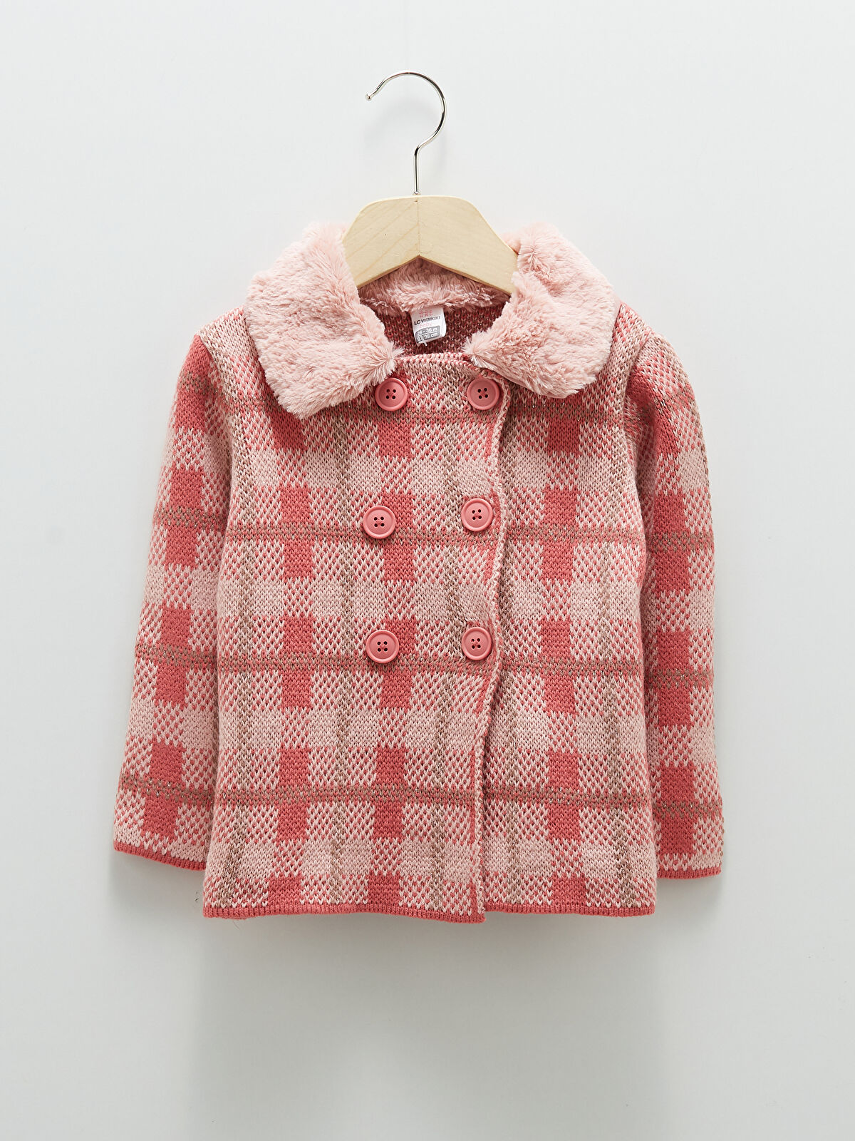 Uzun Kollu Ekose Desenli Kız Bebek Triko Hırka