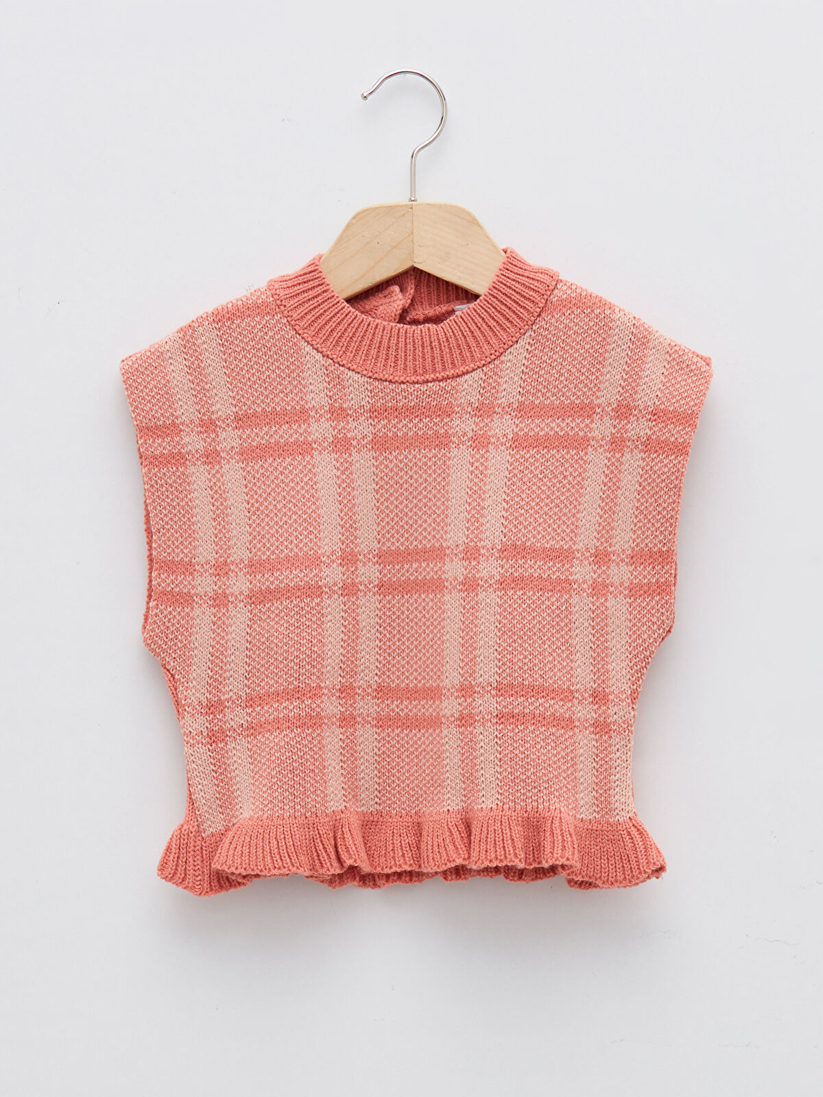 Bisiklet Yaka Ekose Desenli Kız Bebek Triko Süveter