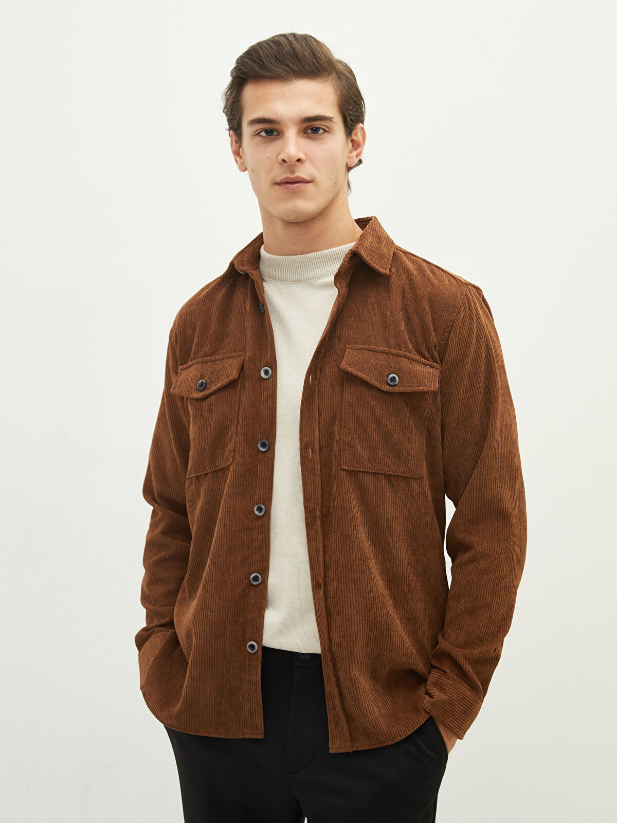 LCW VISION Rahat Kalıp Uzun Kollu Kadife Erkek Gömlek