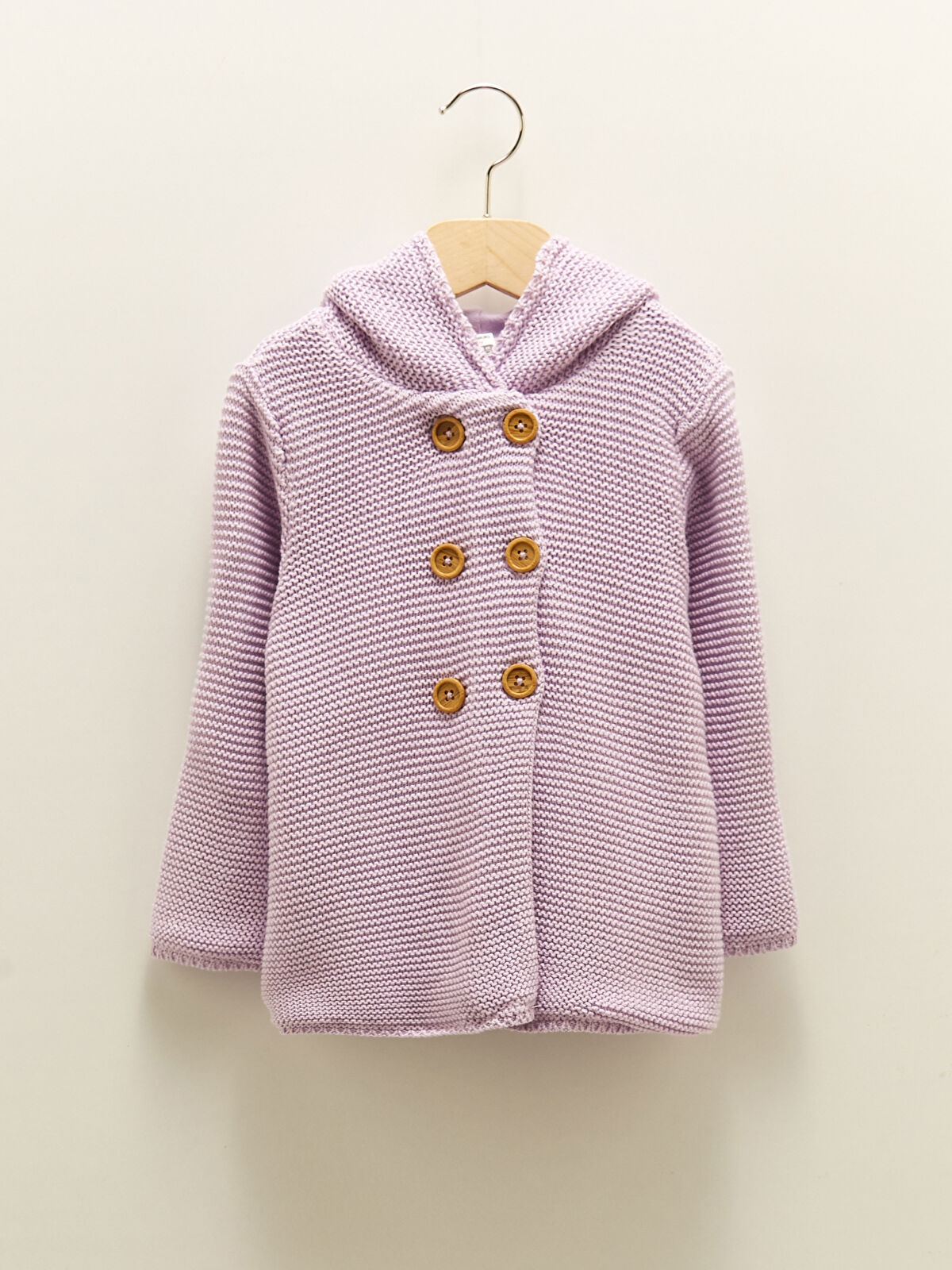 Kapüşonlu Uzun Kollu Kendinden Desenli Pamuklu Kız Bebek Triko Hırka