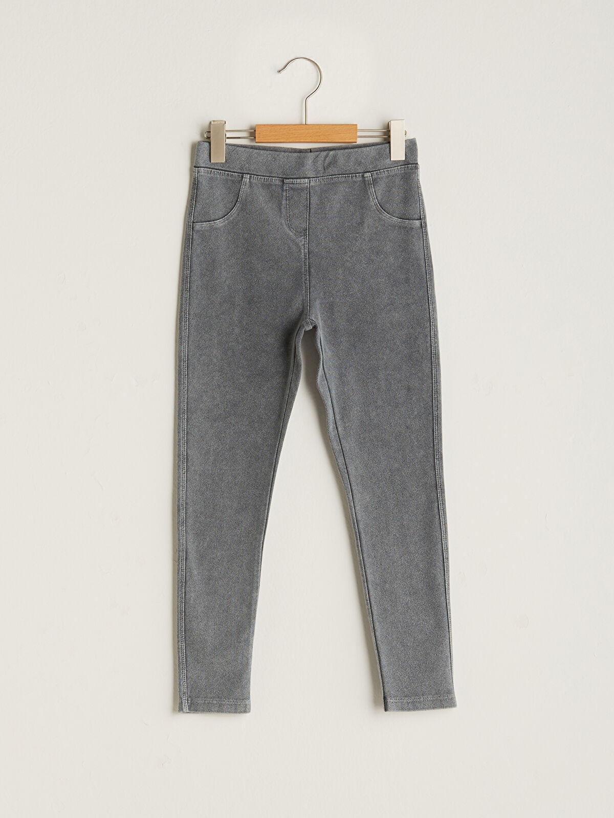 Beli Lastikli Denim Görünümlü Kız Çocuk Uzun Tayt