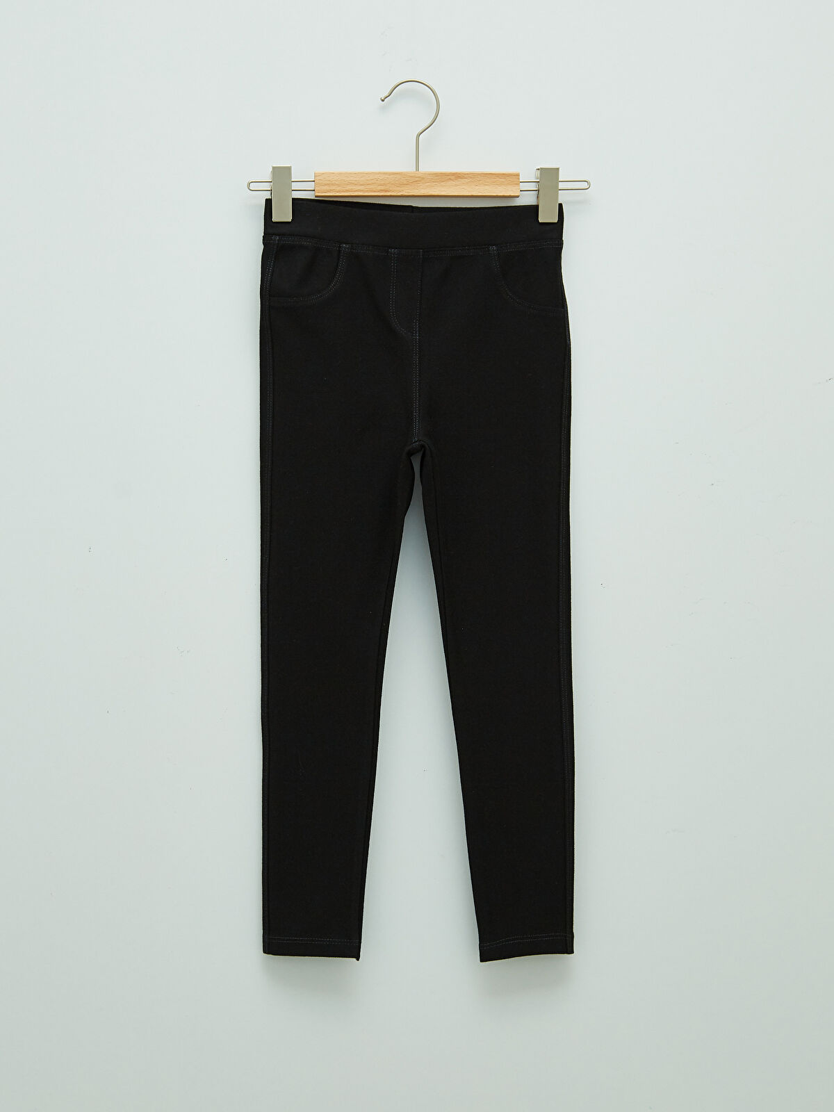 Beli Lastikli Denim Görünümlü Kız Çocuk Uzun Tayt