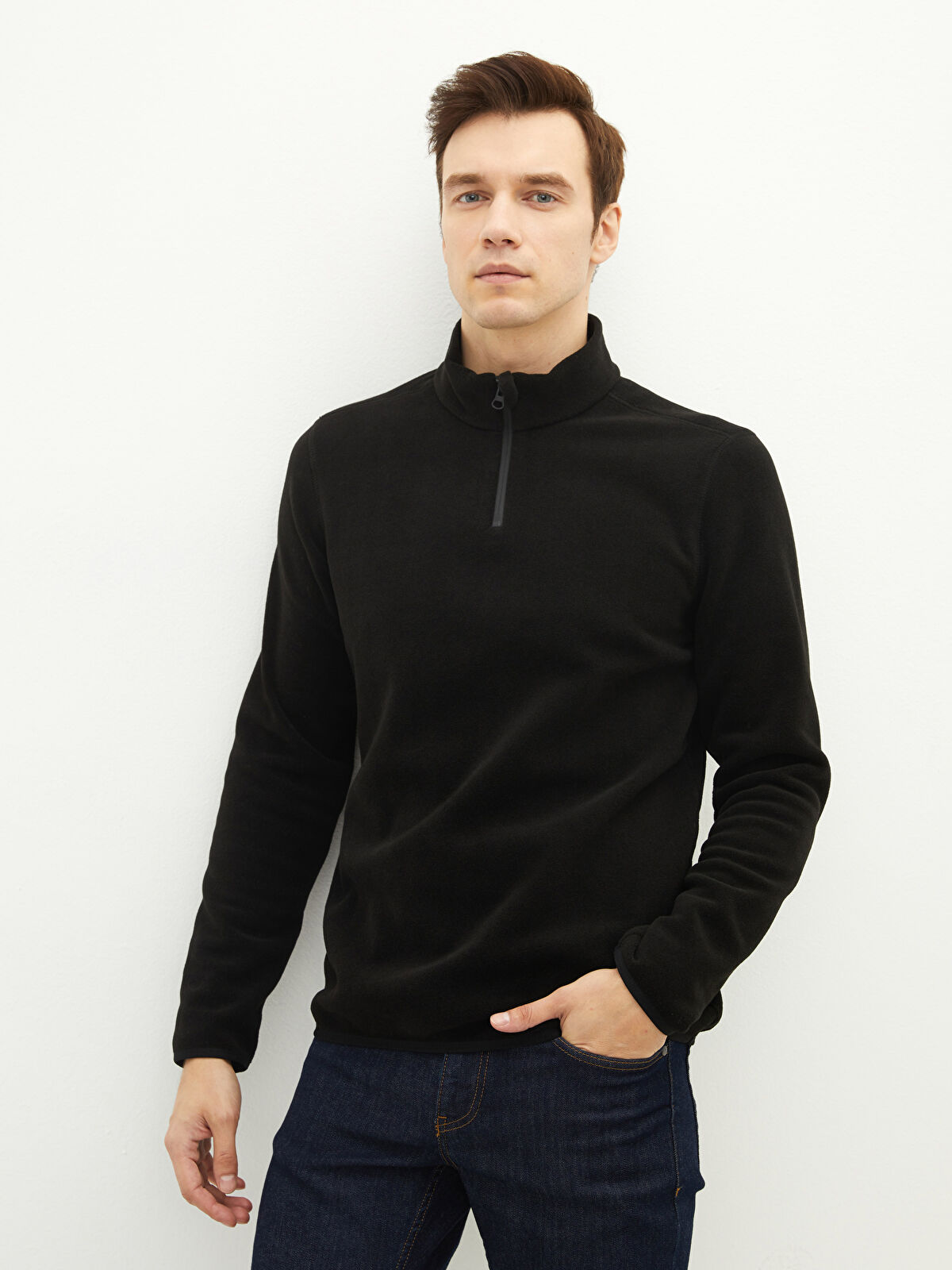 LCW BASIC Dik Yaka Uzun Kollu Polar Erkek Sweatshirt