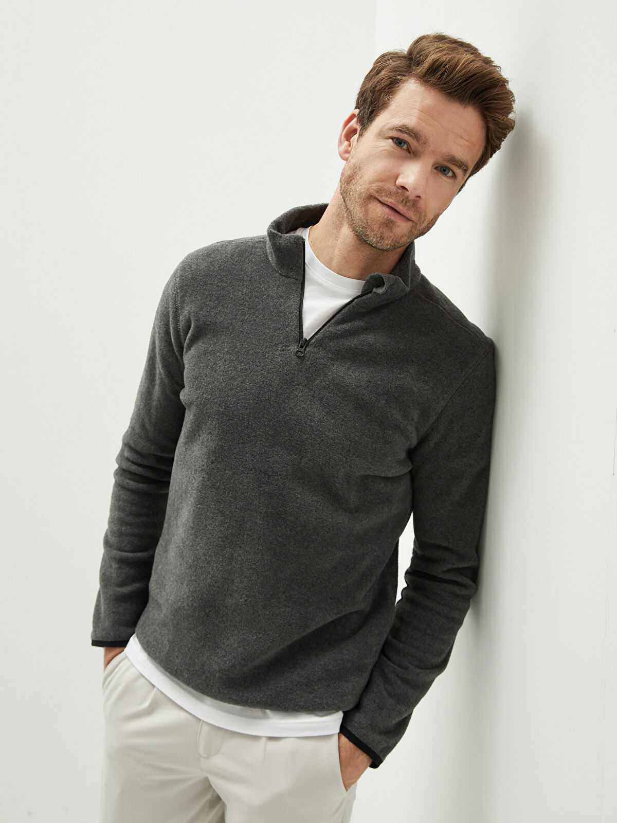 LCW BASIC Dik Yaka Uzun Kollu Polar Erkek Sweatshirt