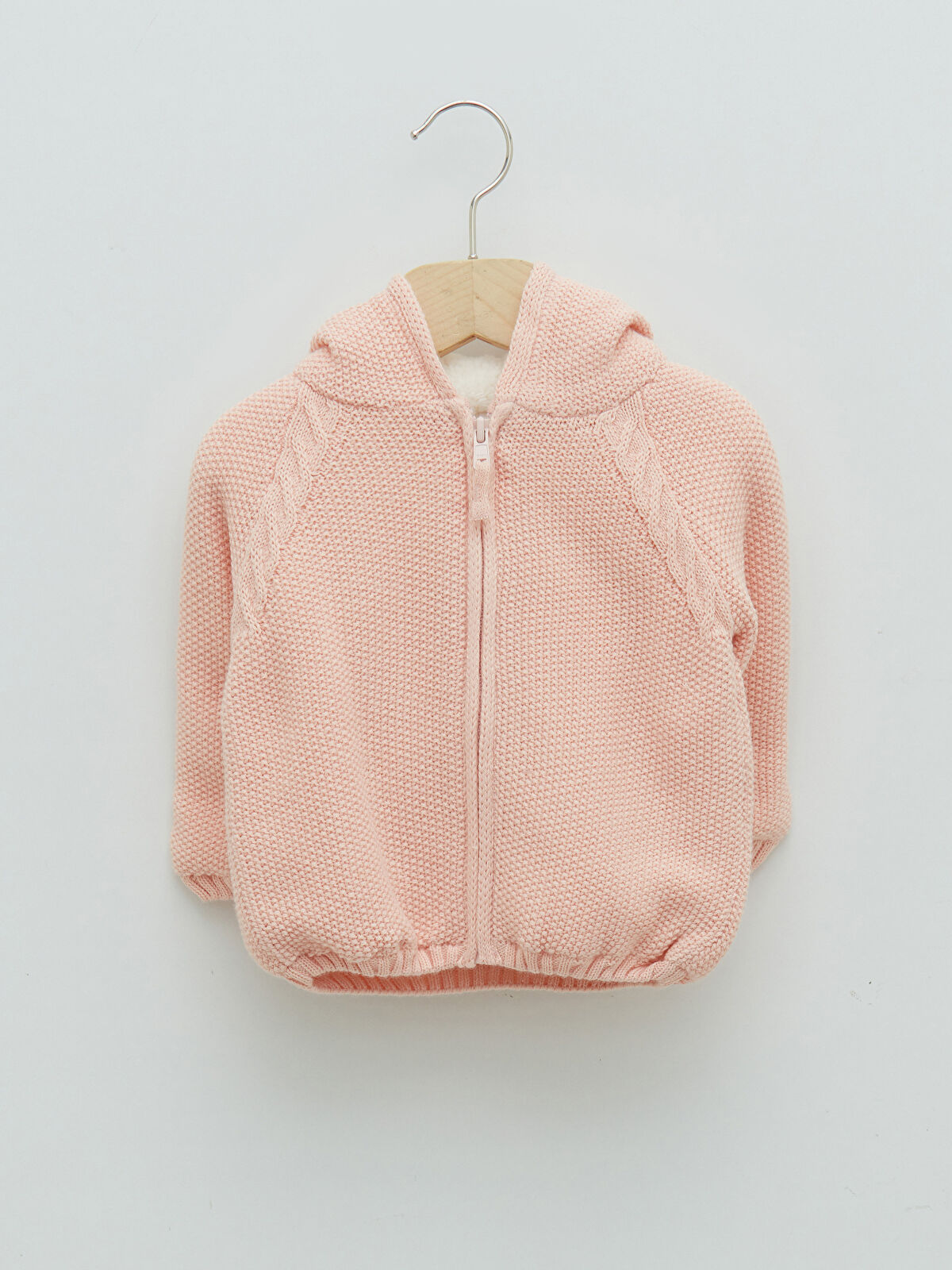 Kapüşonlu Uzun Kollu Kız Bebek Fermuarlı Triko Hırka