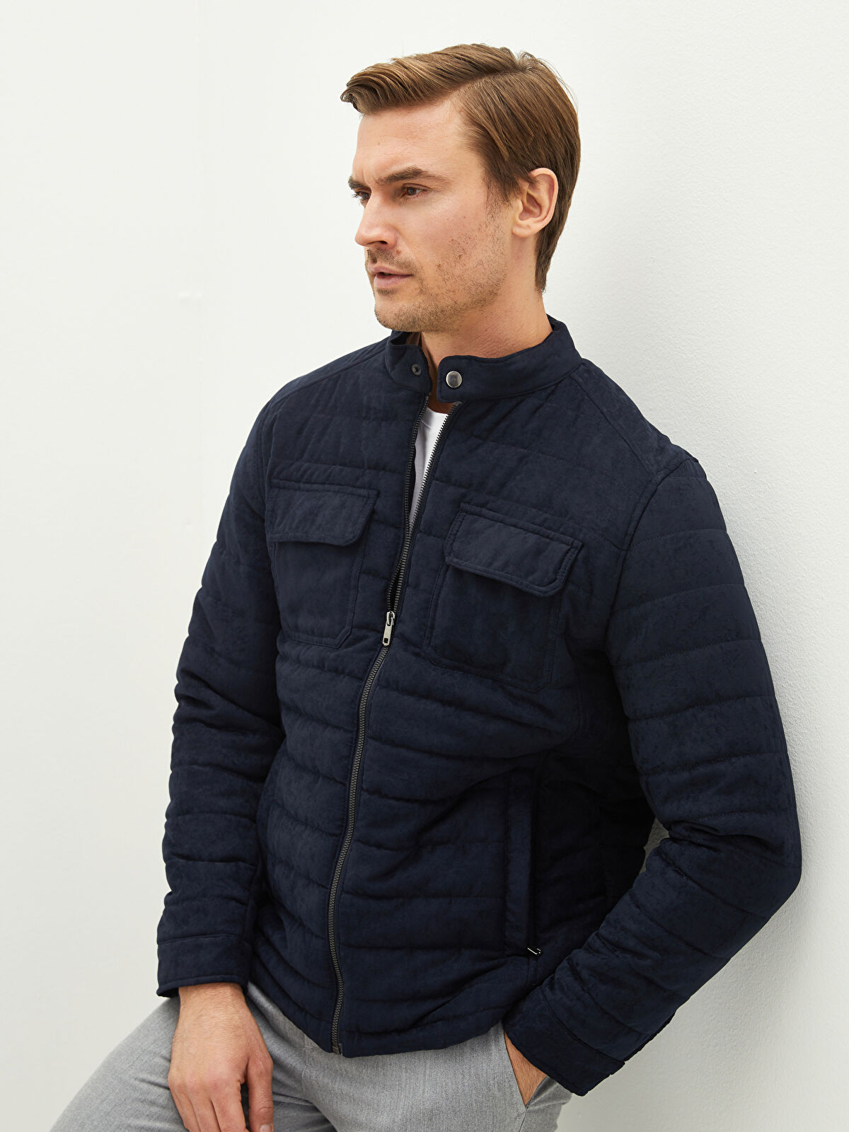 LCW CLASSIC Standart Kalıp Dik Yaka Süet Erkek Mont