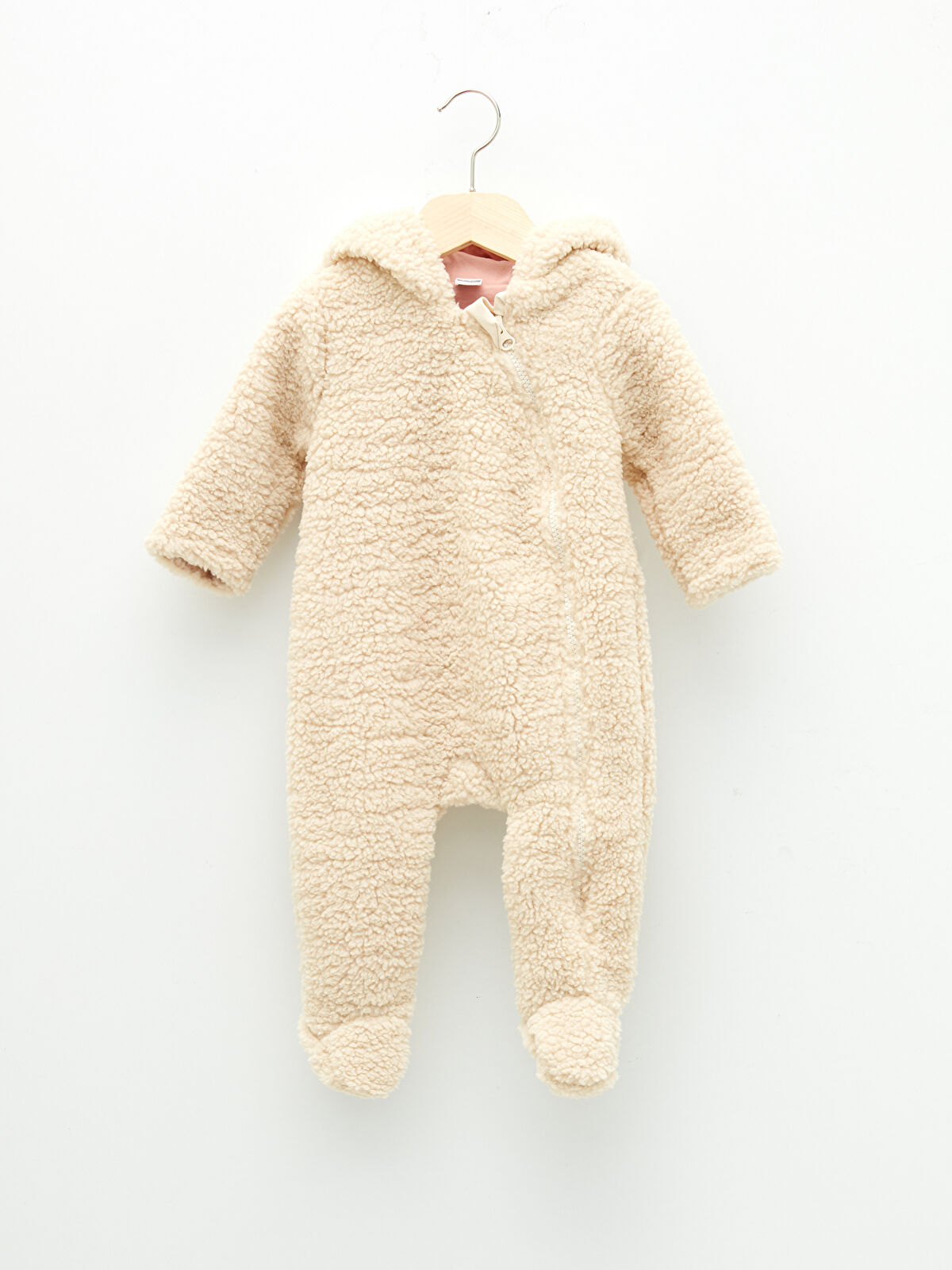 Kapüşonlu Uzun Kollu Basic Kız Bebek Fermuarlı Tulum