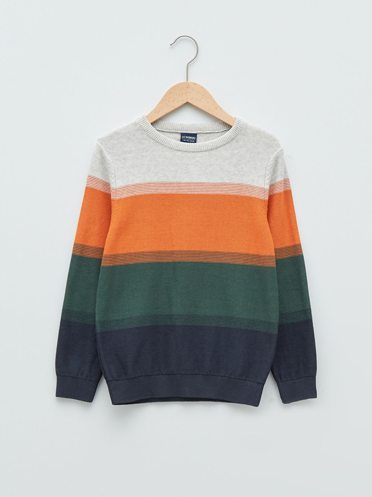 Bisiklet Yaka Renk Bloklu Uzun Kollu Erkek Çocuk İnce Triko Kazak