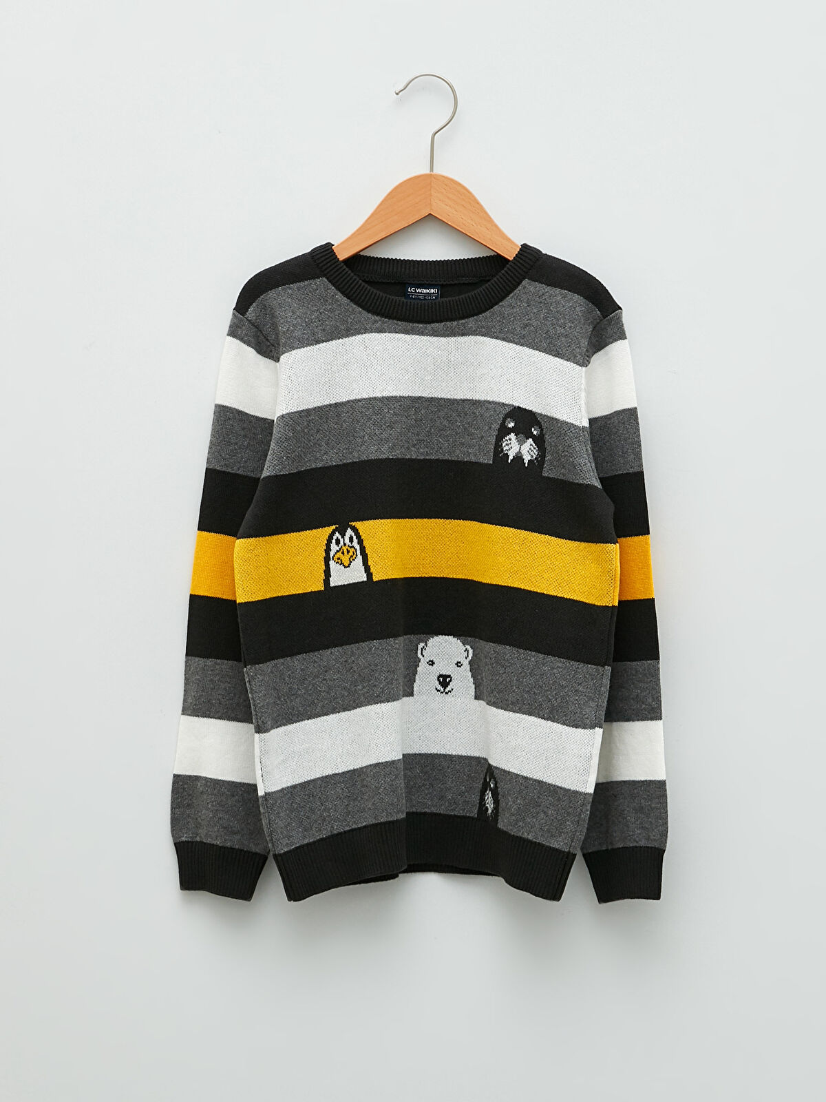 Bisiklet Yaka Çizgili Uzun Kollu Erkek Çocuk İnce Triko Kazak