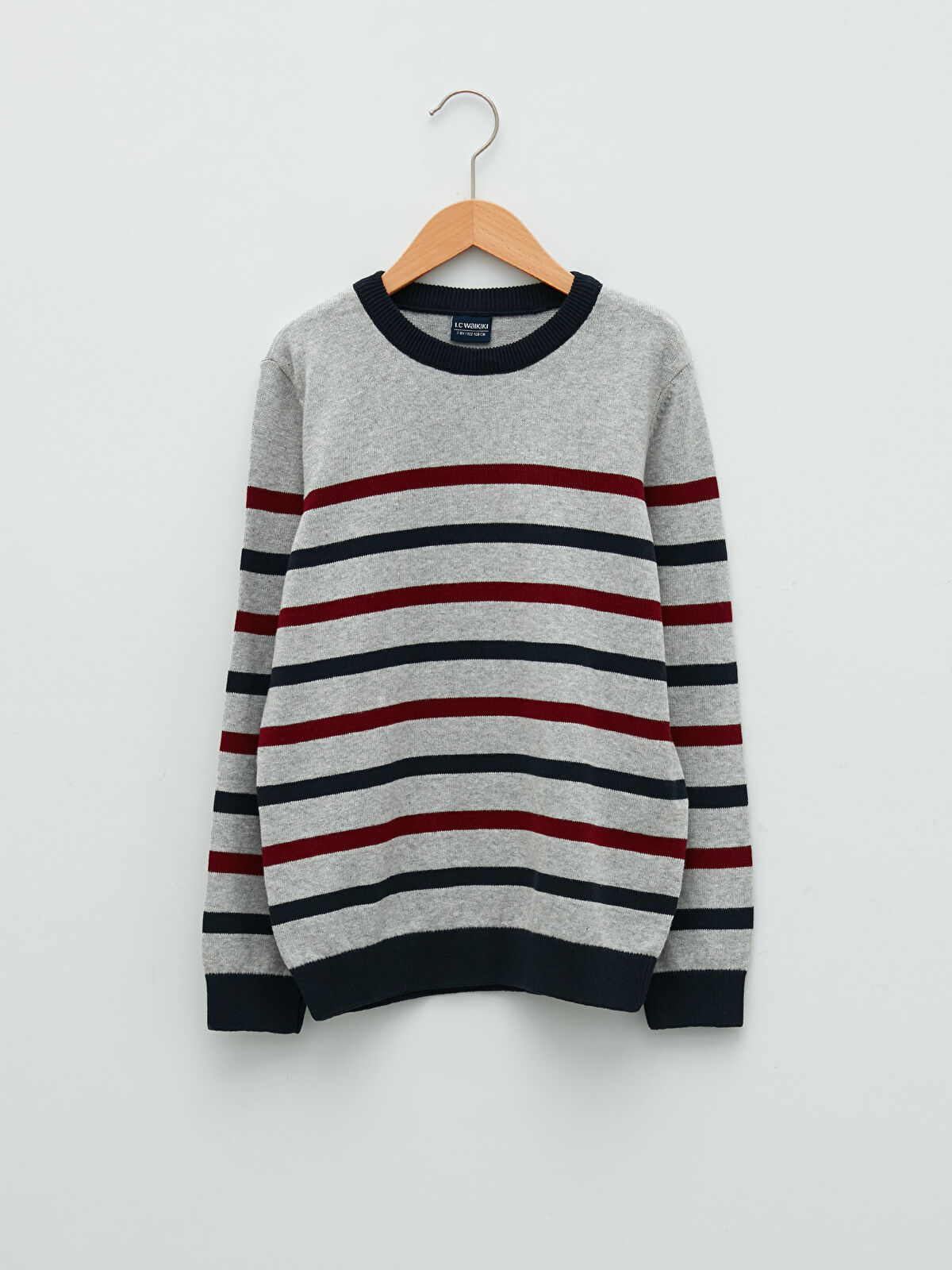 Bisiklet Yaka Çizgili Uzun Kollu Erkek Çocuk İnce Triko Kazak