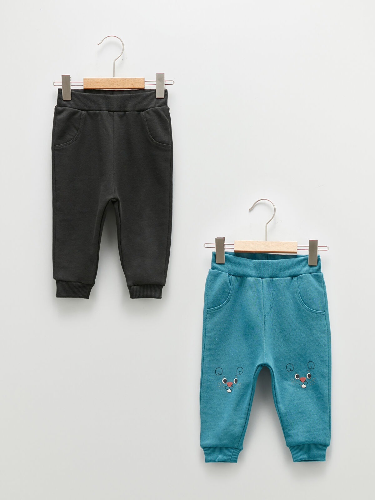 Beli Ribanalı Nesli Tükenen Hayvan Temalı Kunduz Baskılı Pamuklu Erkek Bebek Pantolon 2'li