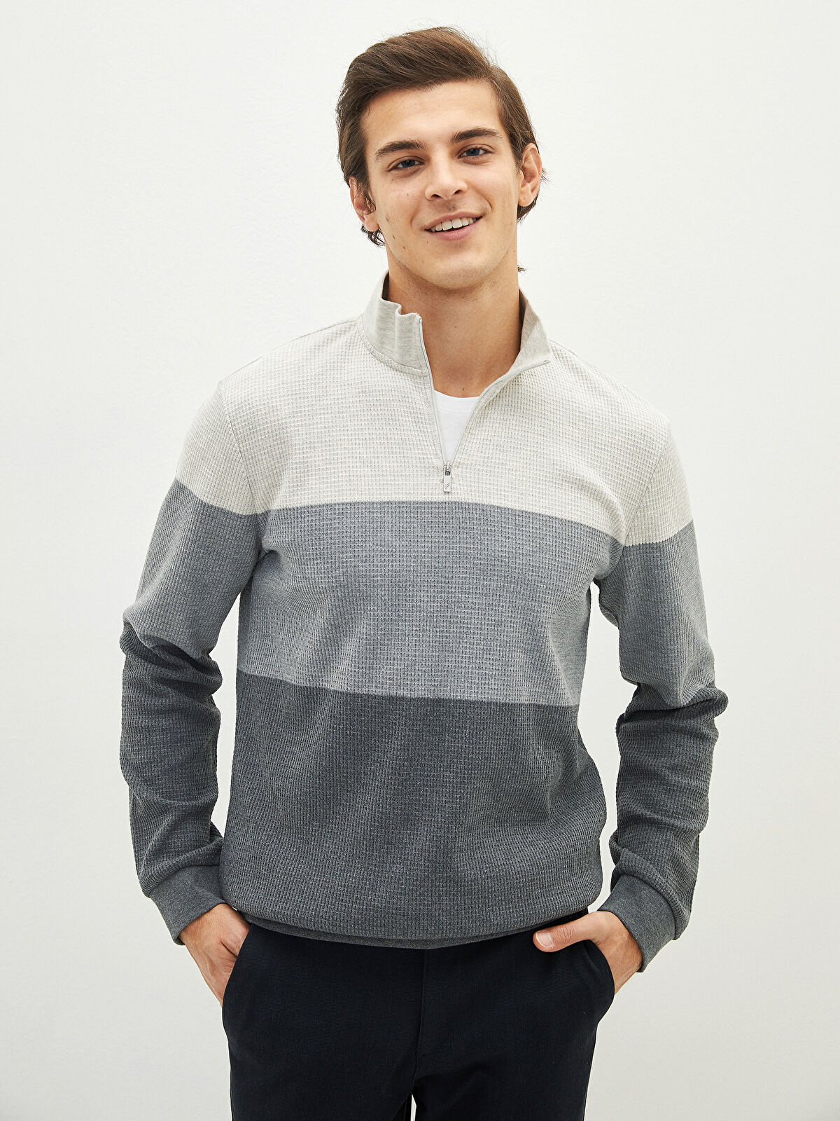 LCW CLASSIC Dik Yaka Uzun Kollu Renk Bloklu Erkek Sweatshirt