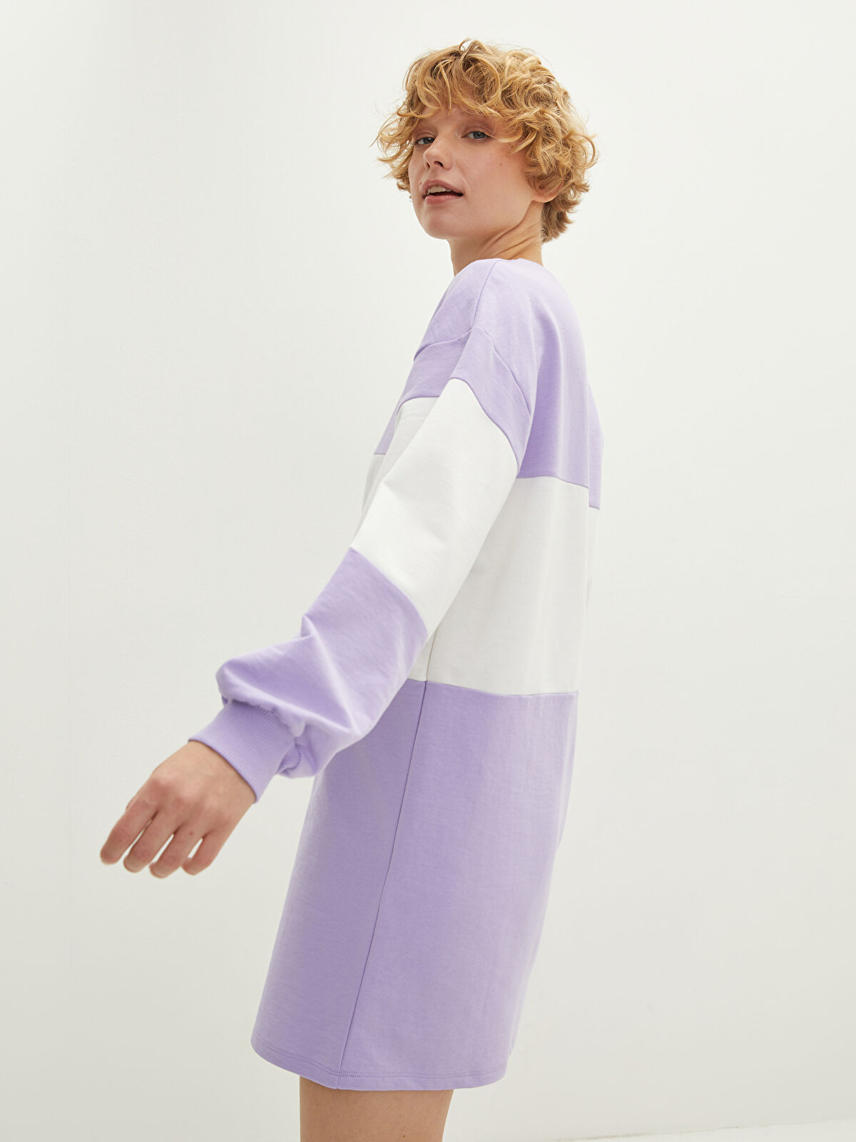 LCW CASUAL Bisiklet Yaka Renk Bloklu Uzun Kollu Kadın Elbise