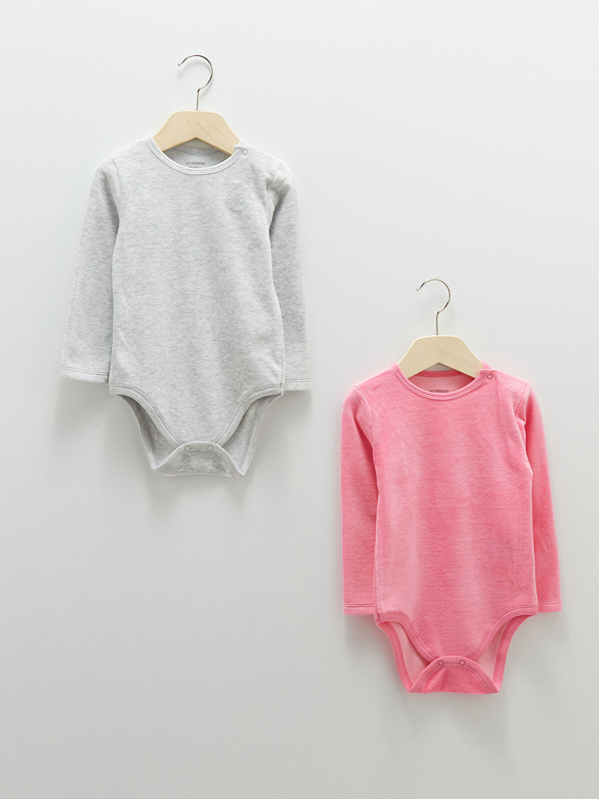 Bisiklet Yaka Uzun Kollu Basic Kadife Kız Bebek Çıtçıtlı Body 2'li