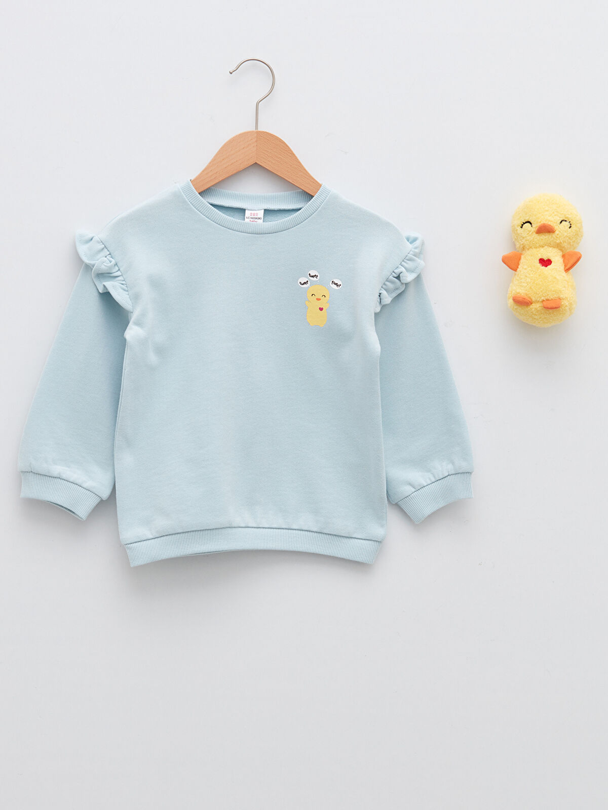 Bisiklet Yaka Uzun Kollu Baskılı Kız Bebek Sweatshirt ve Oyuncak