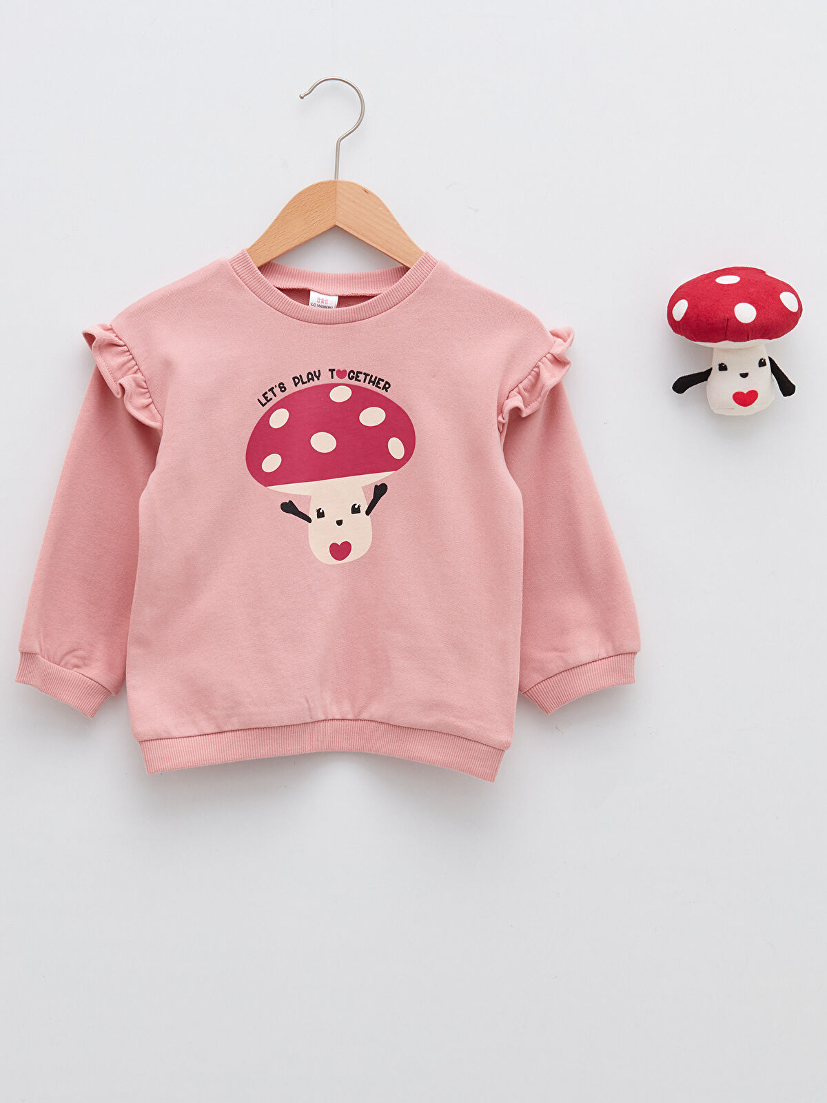 Bisiklet Yaka Uzun Kollu Baskılı Kız Bebek Sweatshirt ve Oyuncak