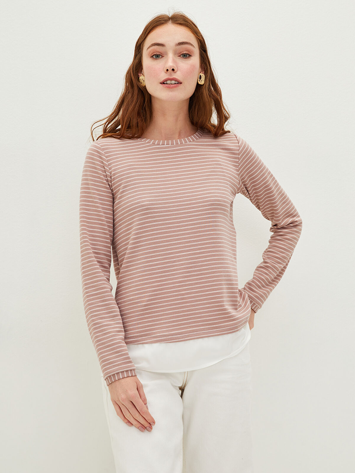 LCW CLASSIC Bisiklet Yaka Çizgili Uzun Kollu Kadın Sweatshirt