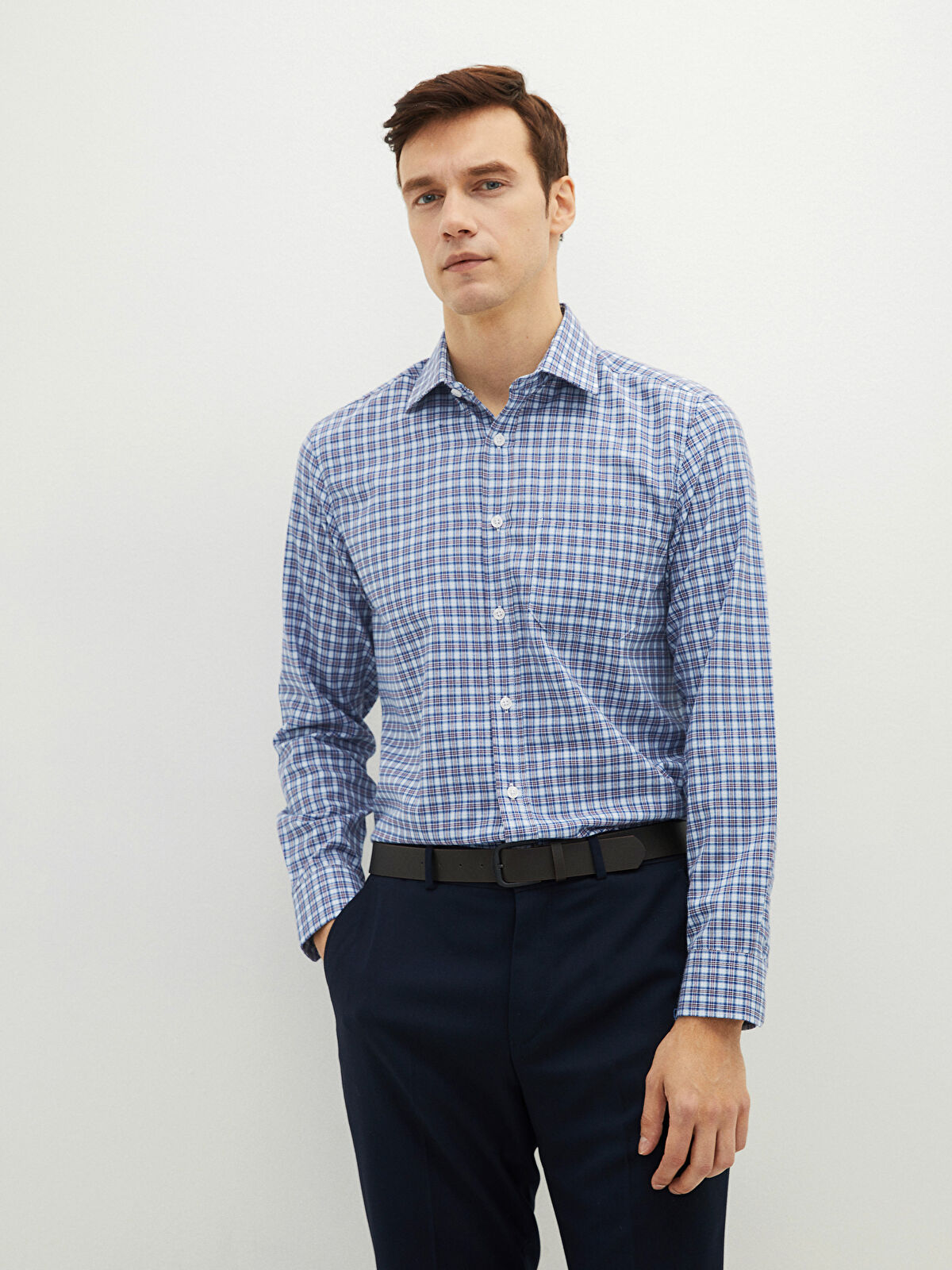 LCW FORMAL Regular Fit Uzun Kollu Ekose Gabardin Erkek Gömlek