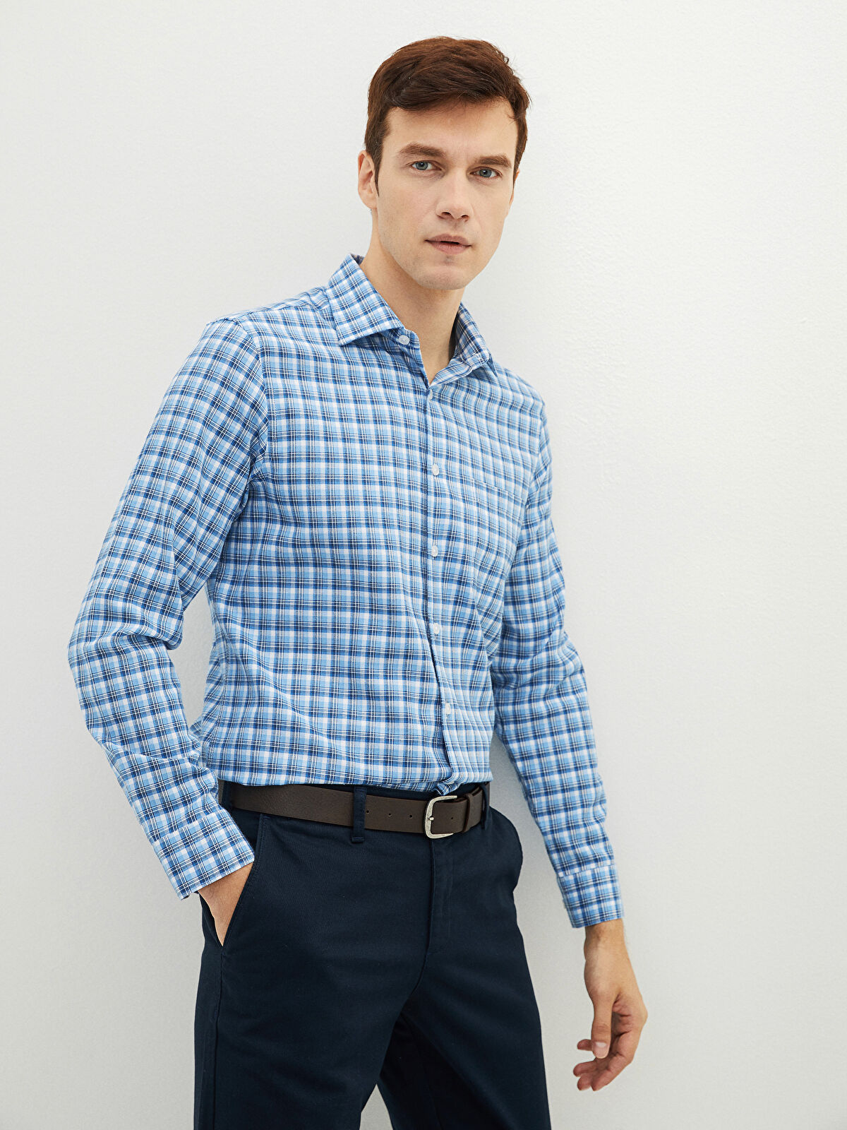 LCW FORMAL Regular Fit Uzun Kollu Ekose Gabardin Erkek Gömlek