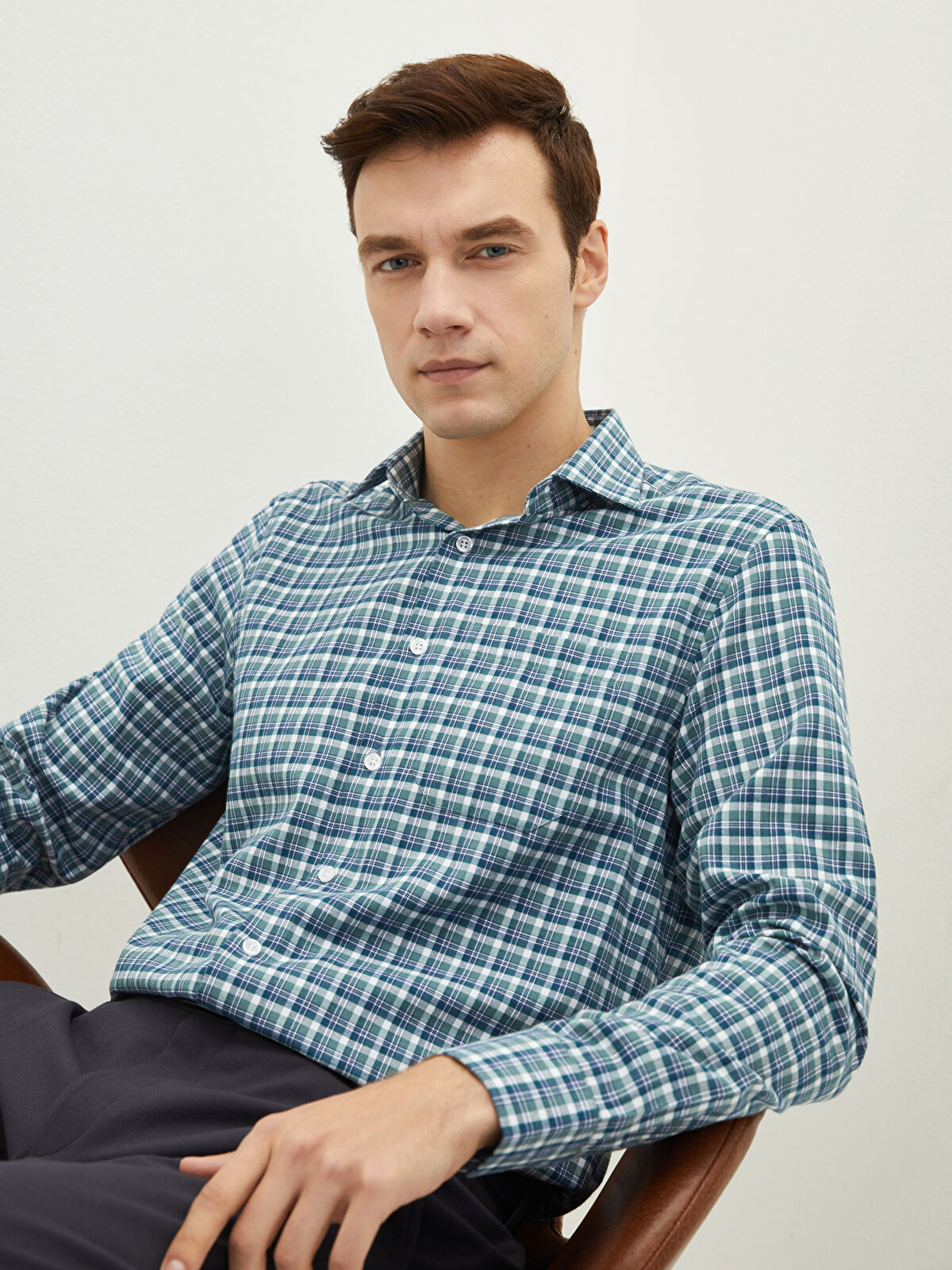 LCW FORMAL Regular Fit Uzun Kollu Ekose Gabardin Erkek Gömlek