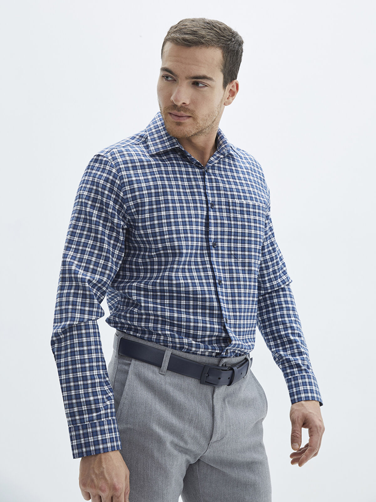 LCW FORMAL Regular Fit Uzun Kollu Ekose Gabardin Erkek Gömlek