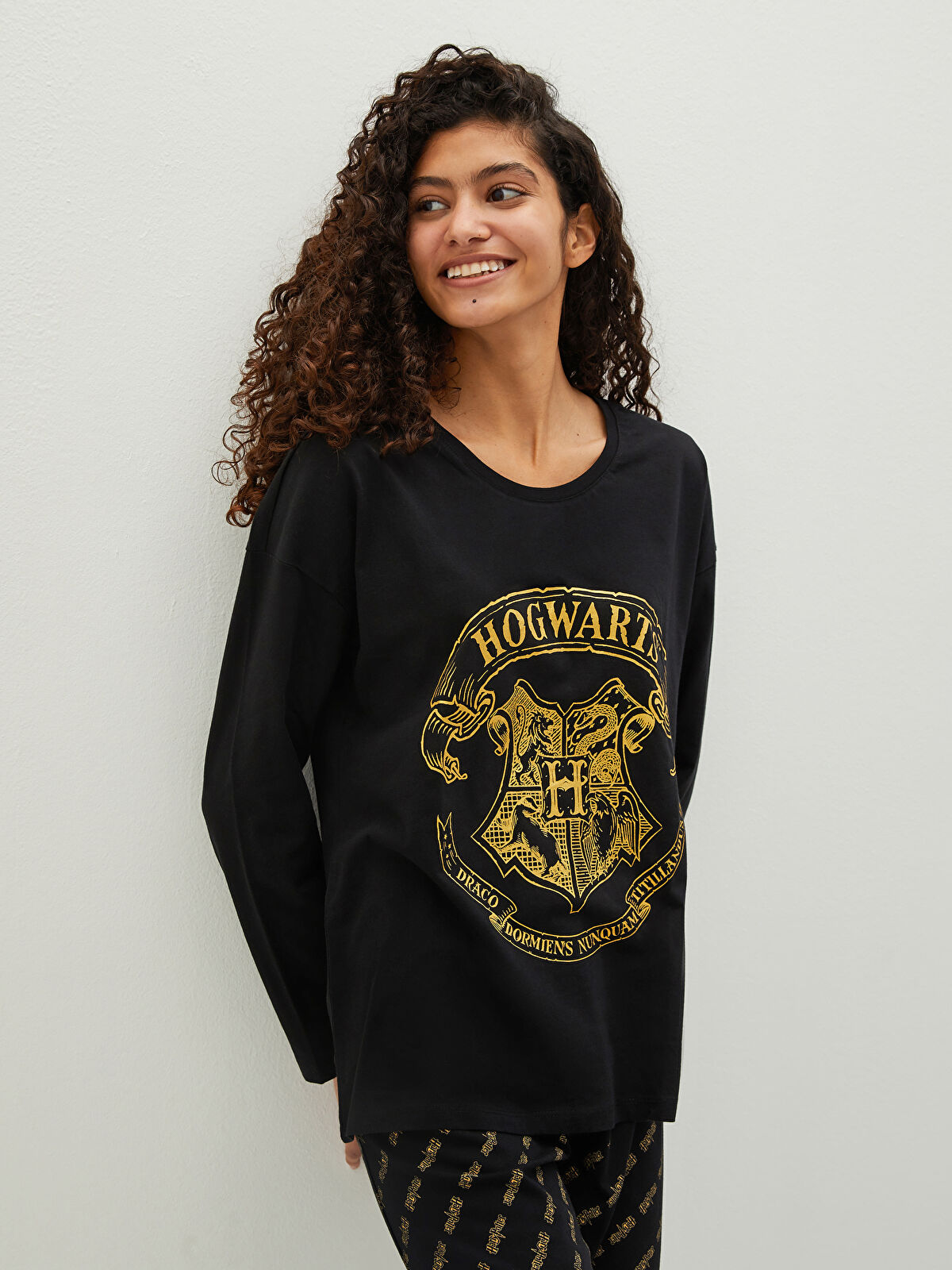 LCW DREAM Bisiklet Yaka Harry Potter Baskılı Uzun Kollu Kadın Pijama Takımı