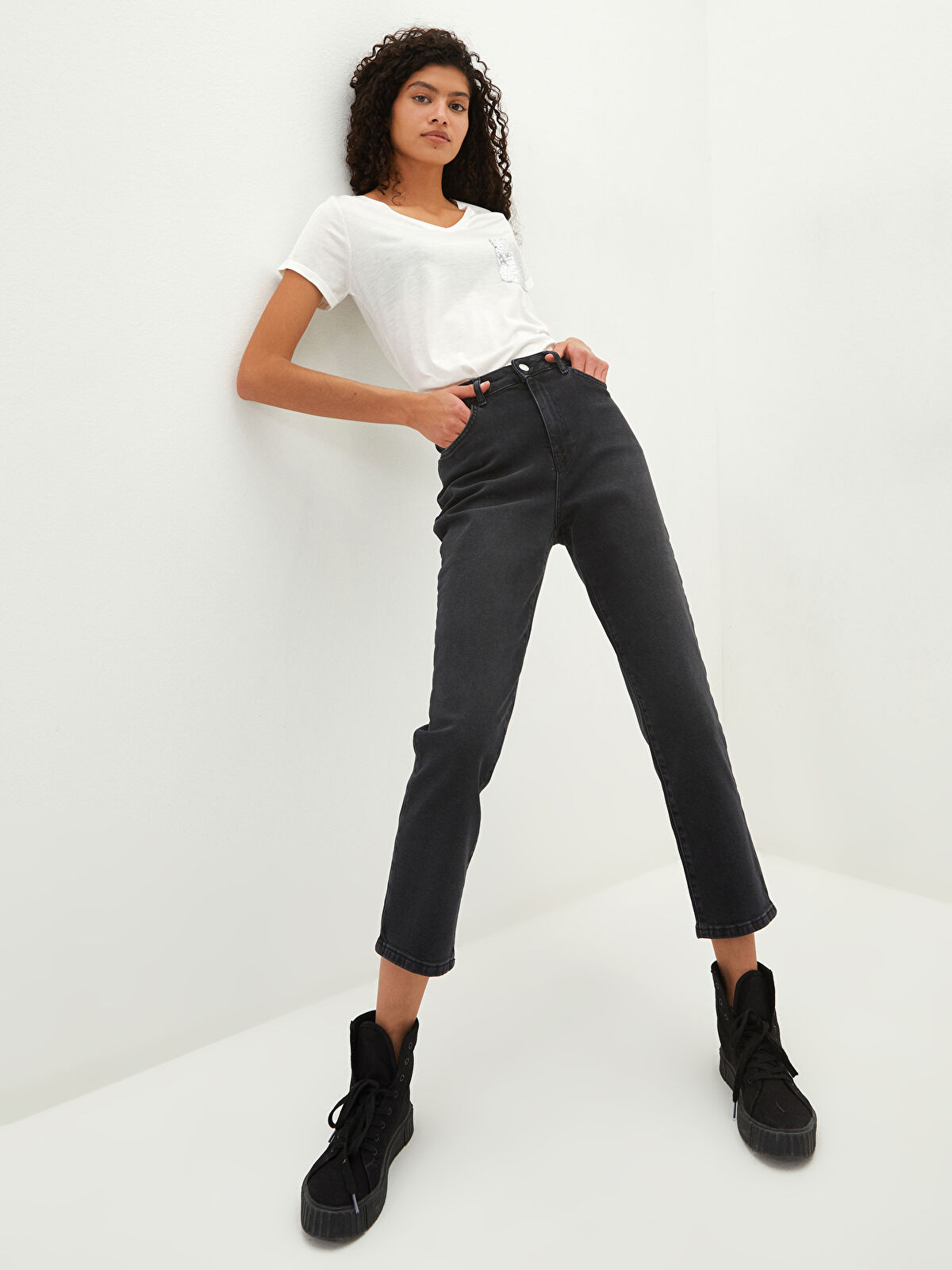 Yüksek Bel Straight Fit Cep Detaylı Kadın Rodeo Jean Pantolon