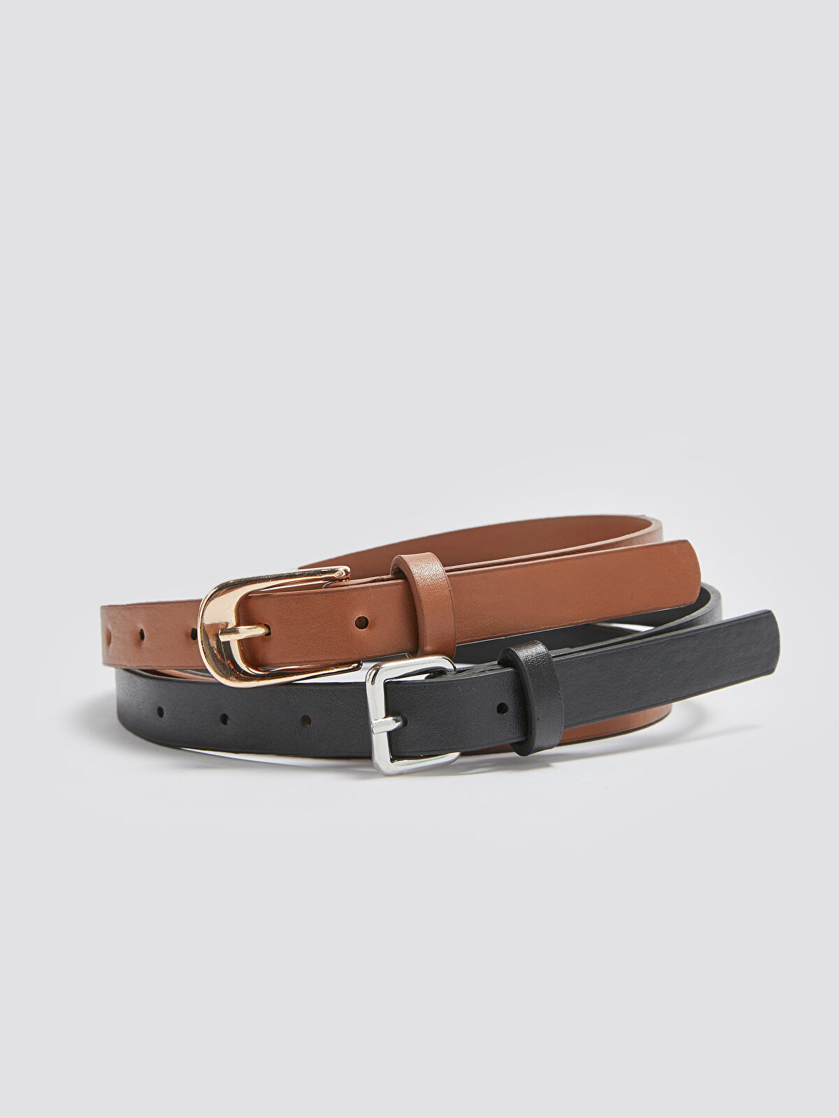 Deri Görünümlü İnce Kadın Kemer 2'li