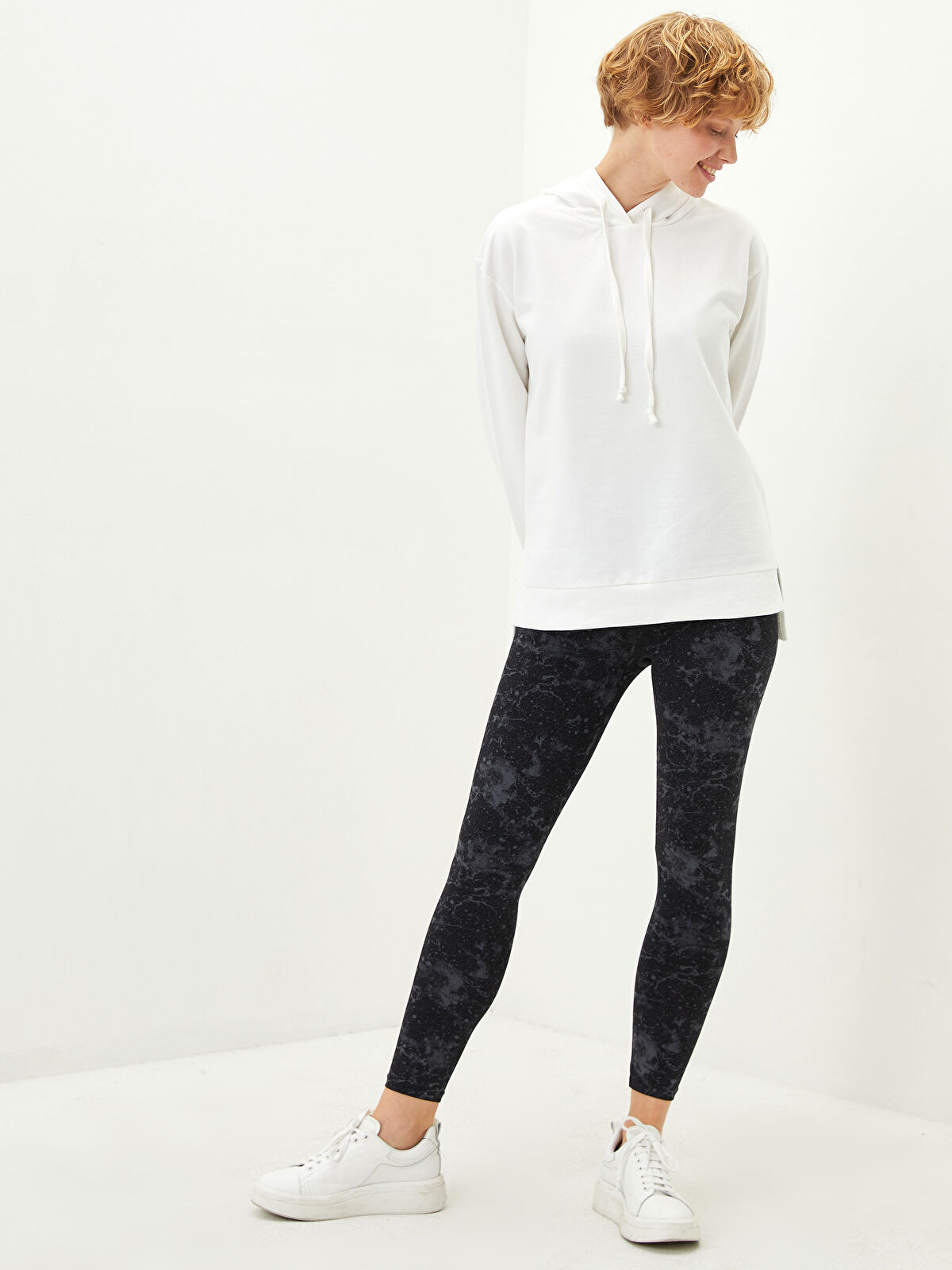 LCW CASUAL Beli Lastikli Desenli Pamuklu Kadın Tayt