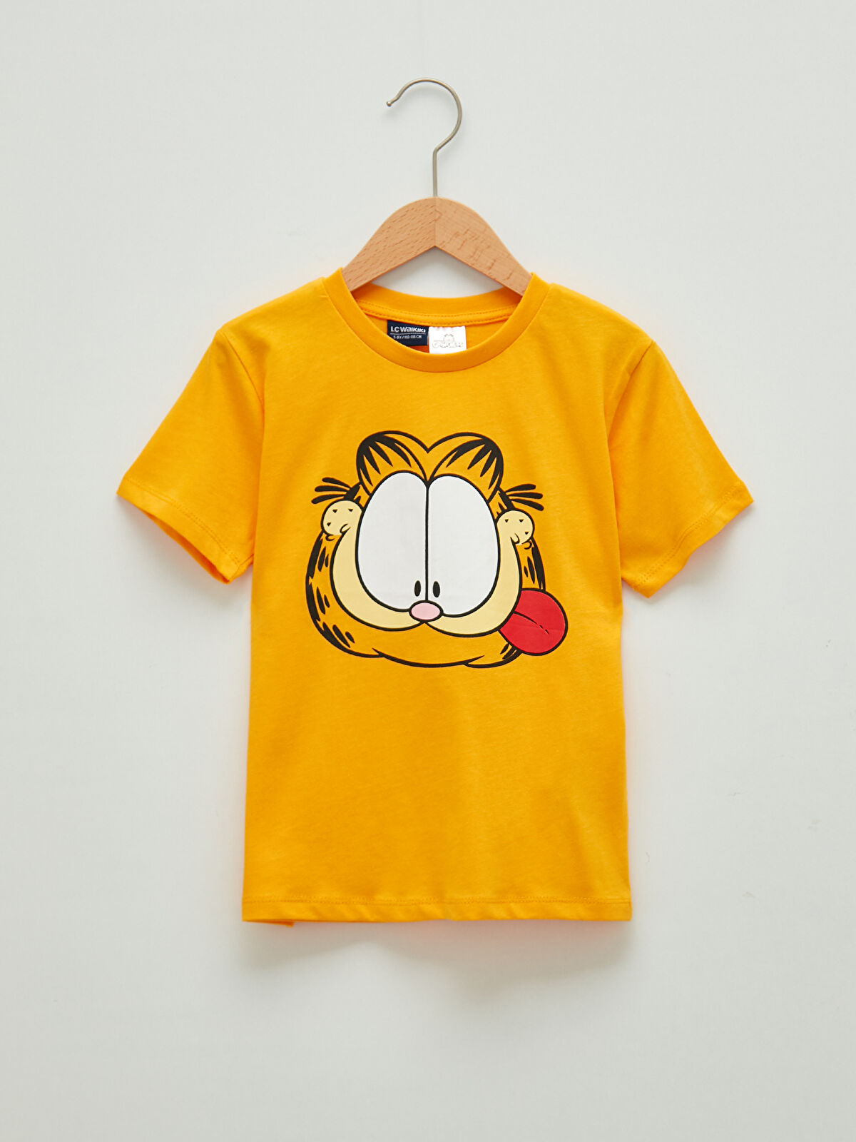 Bisiklet Yaka Garfield Baskılı Kısa Kollu Pamuklu Erkek Çocuk Tişört