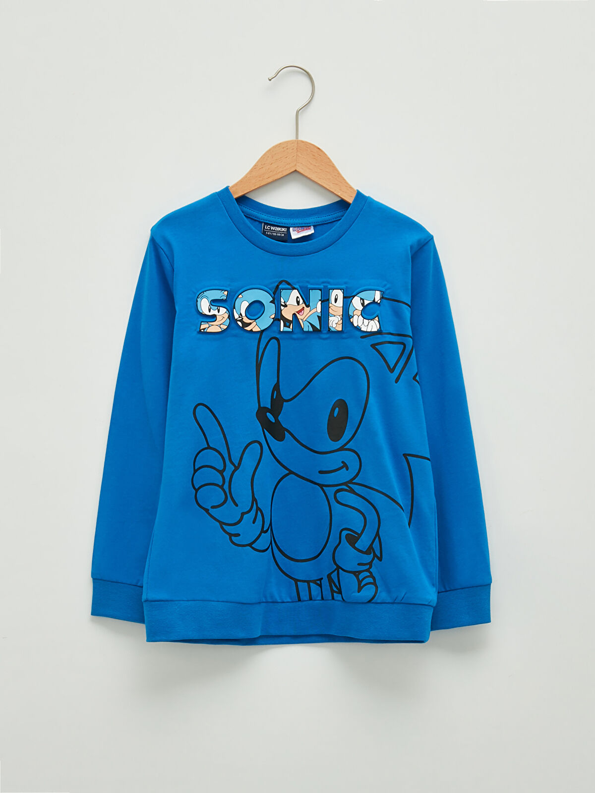 Bisiklet Yaka Sonic Baskılı Uzun Kollu Erkek Çocuk Sweatshirt