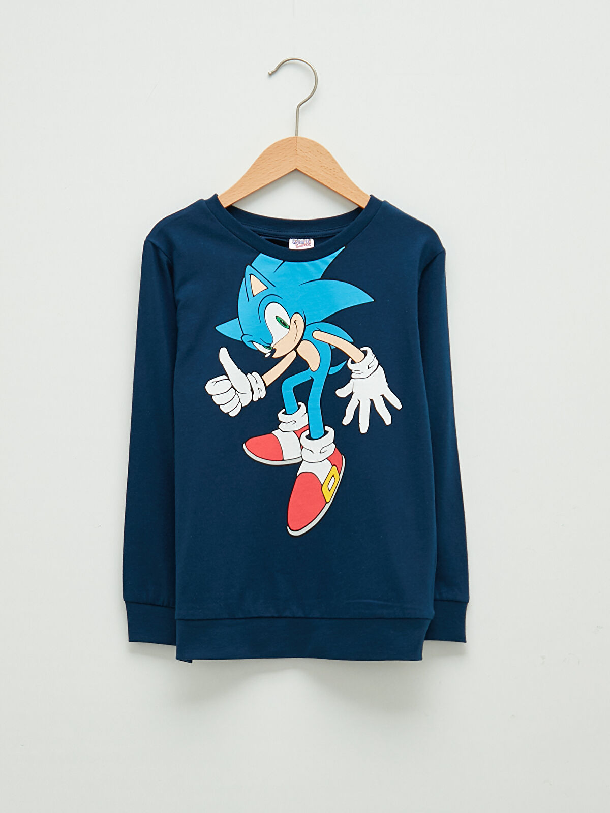 Bisiklet Yaka Sonic Baskılı Uzun Kollu Erkek Çocuk Tişört